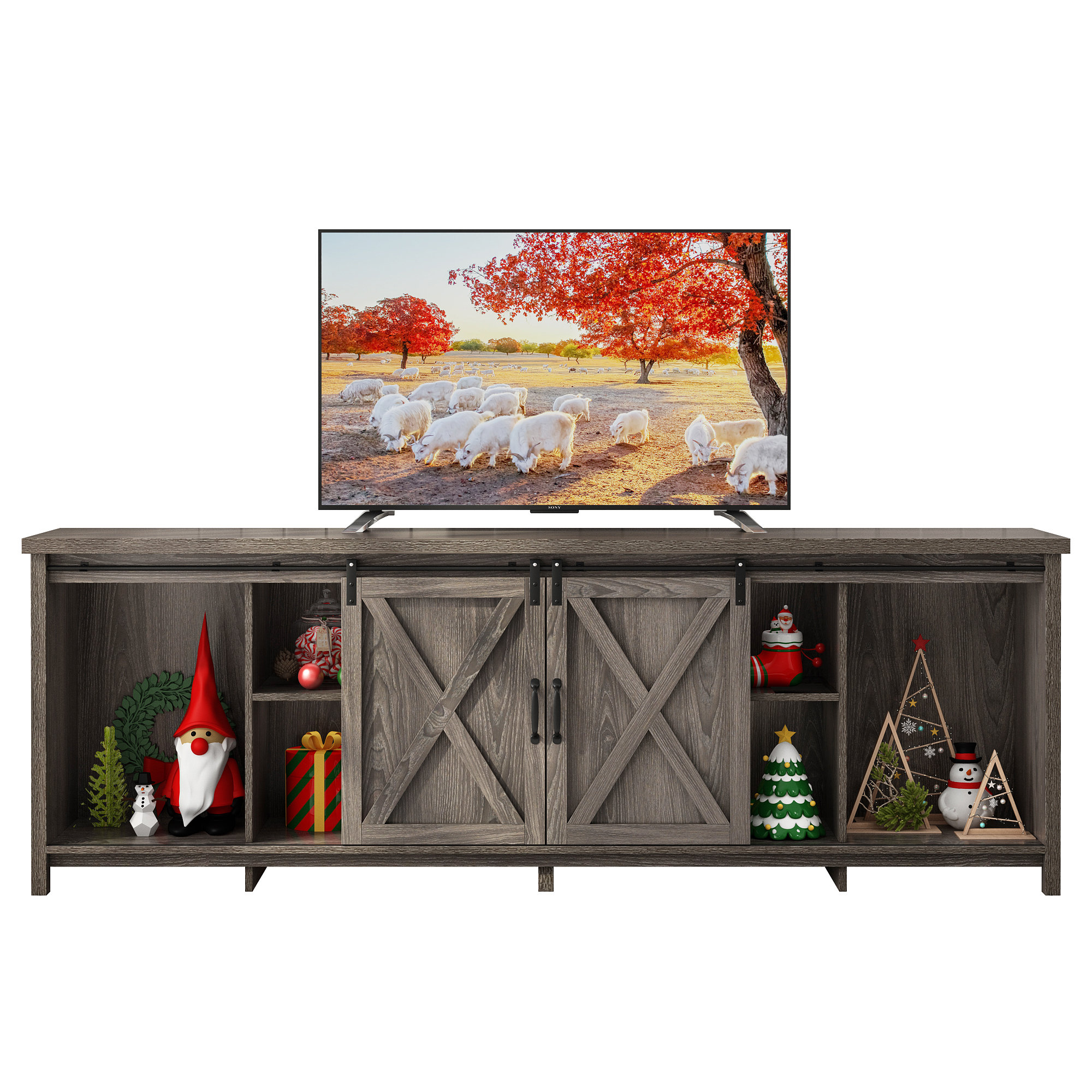 Gracie Oaks Farmhouse Tv Stands For 85 Inch Tv W/Adjustable Shelves ...
