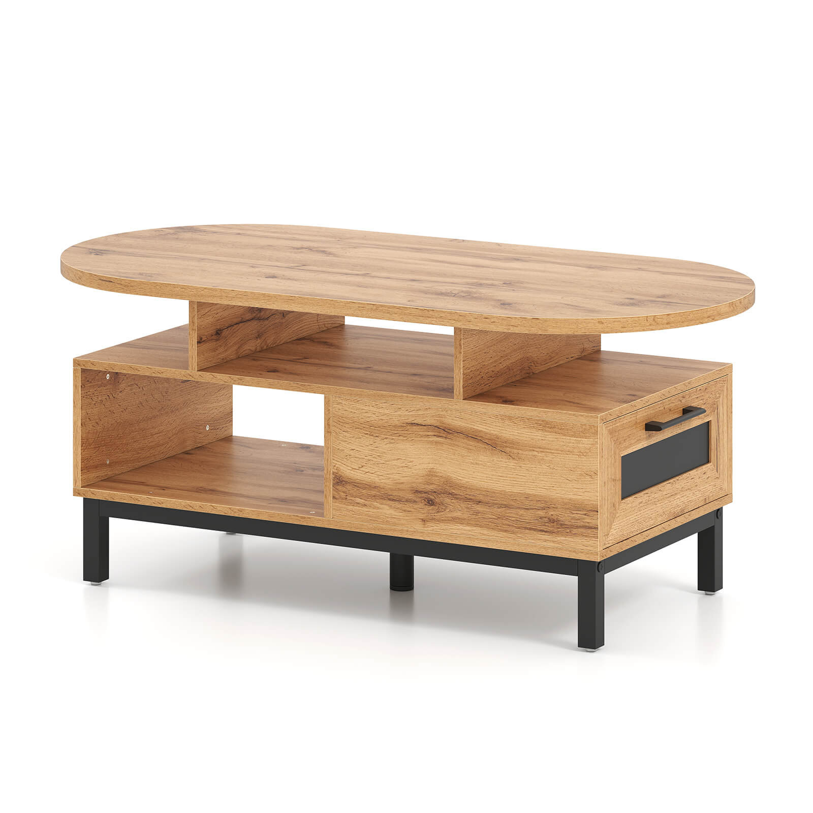 Ebern Designs 47” Oval Top Coffee Table with 4 Open Compartments ...