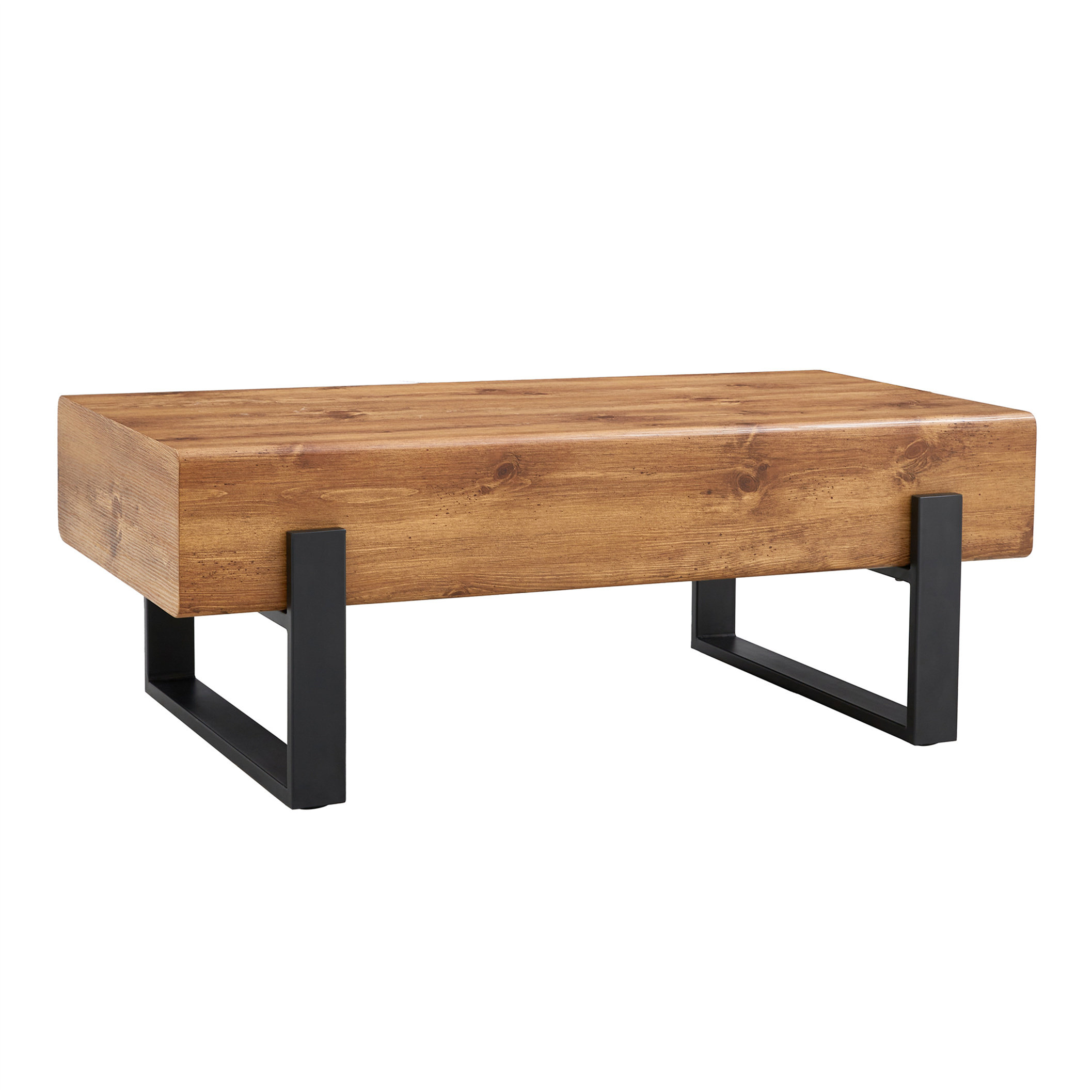 Millwood Pines Rustic MDF Coffee Table with Metal Legs - Natural Wood ...