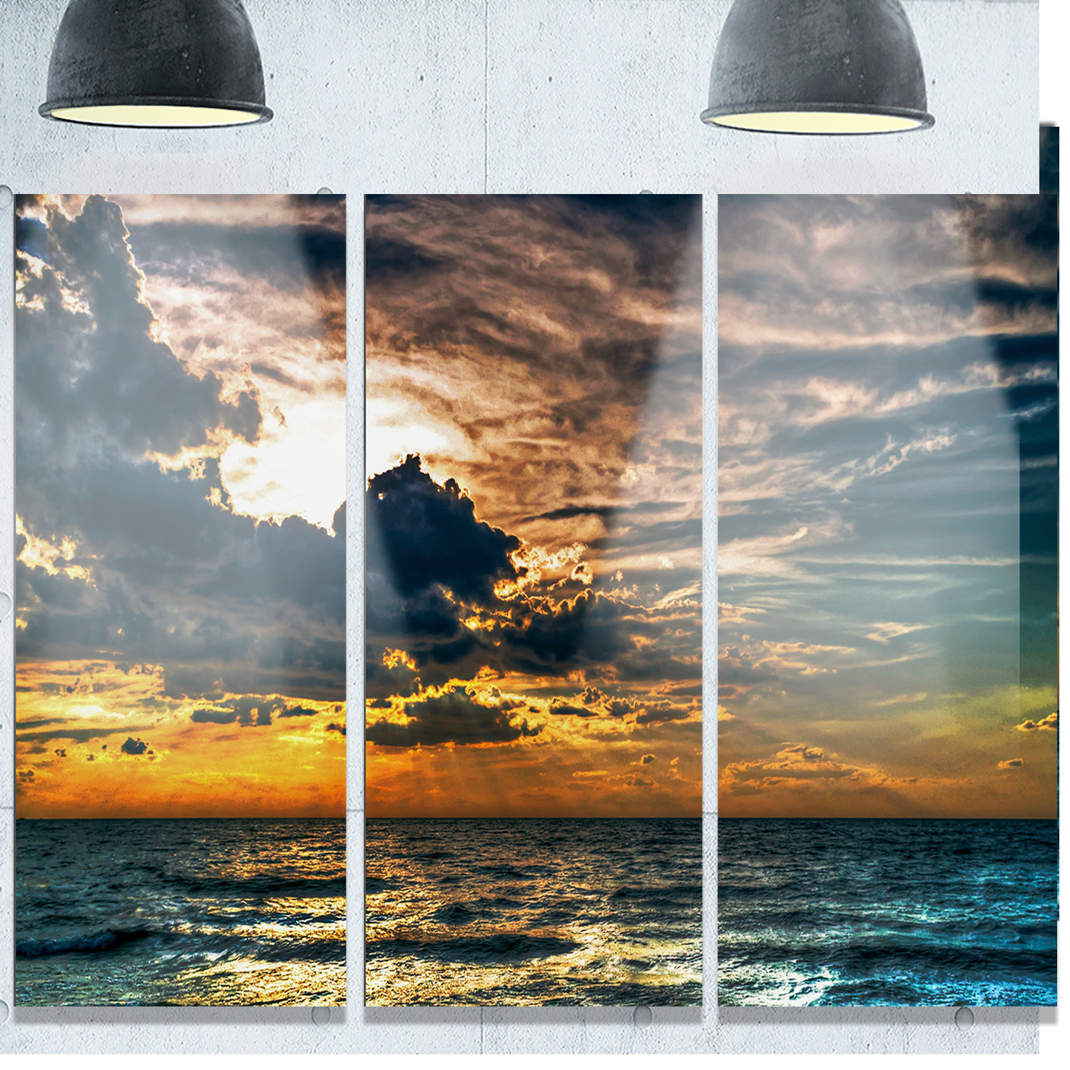 Design Art 'Sun Break over Blue Ocean' Photograph Multi-Piece Image on ...
