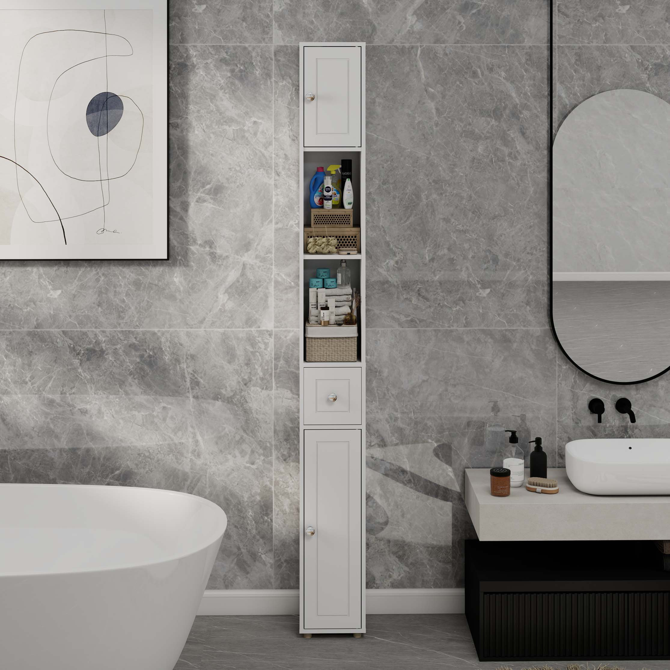 Latitude Run® Grande armoire de rangement pour salle de bain mince ...