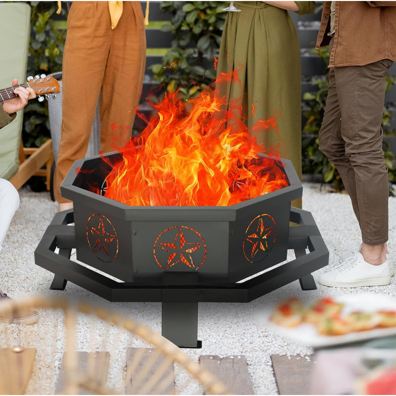 ENDROM 43 Inch Outdoor Fire Pit – Large Octagonal Wood Burning Firepit ...
