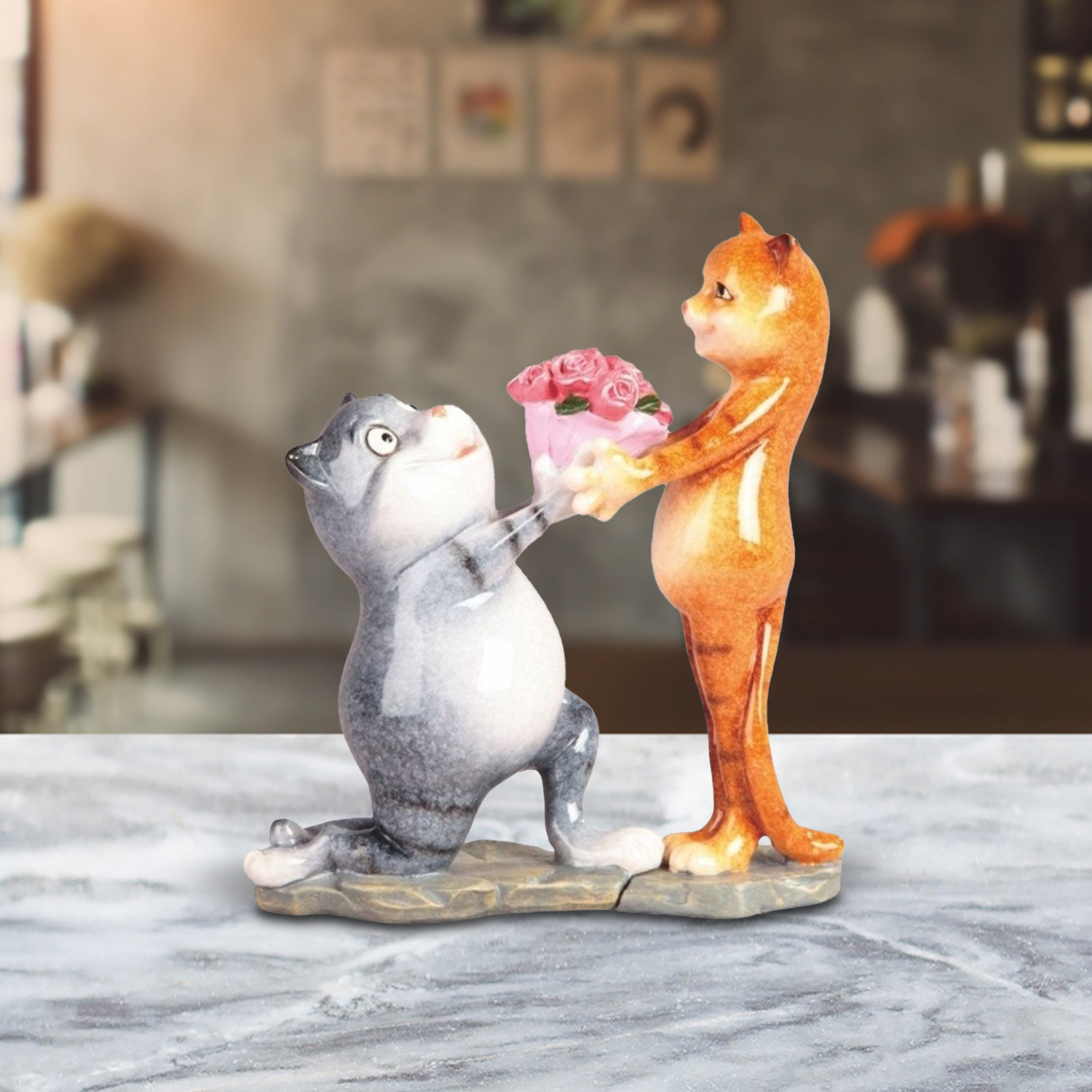 Trinx Jazay 6.75"H Cat Present Flowers to Lover Figurine Unique Gifts ...