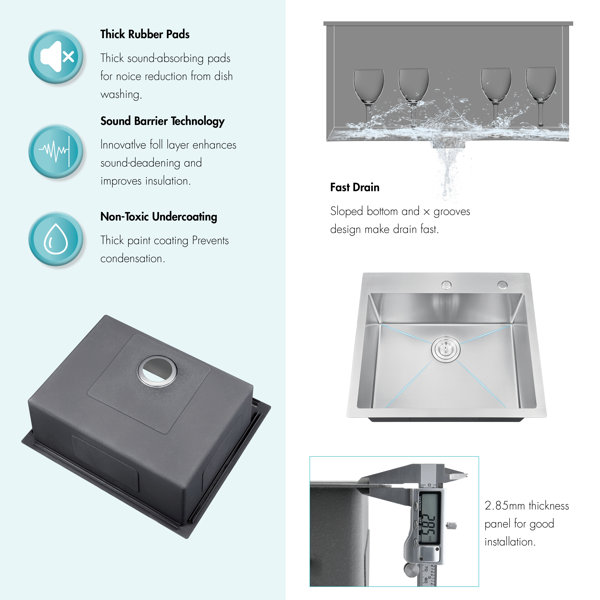 ATTOP 25 Inch Scratch-Resistant Single Bowl Drop in Stainless Steel ...