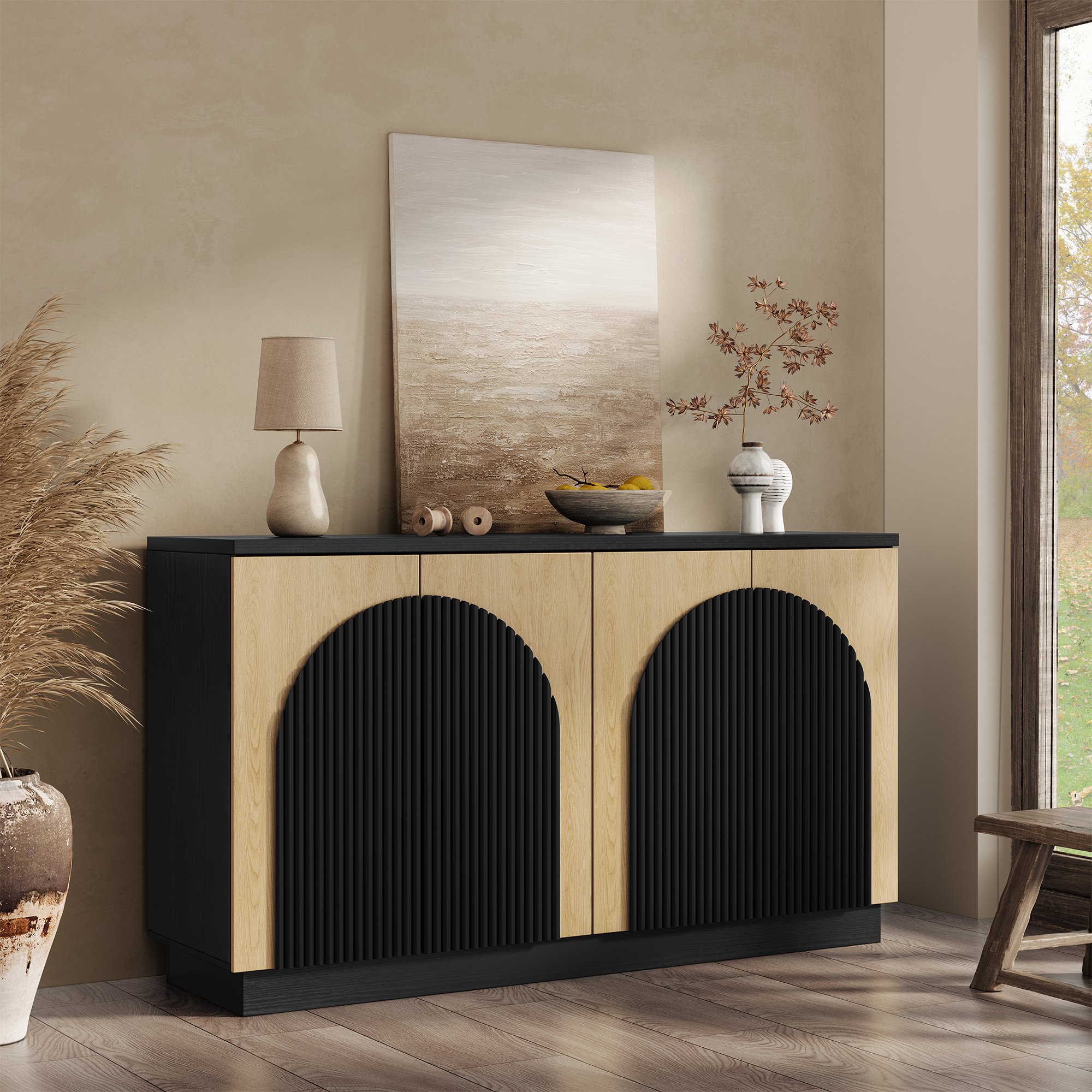 Ebern Designs Designer 55'' Curved Three-dimensional Texture Sideboard ...