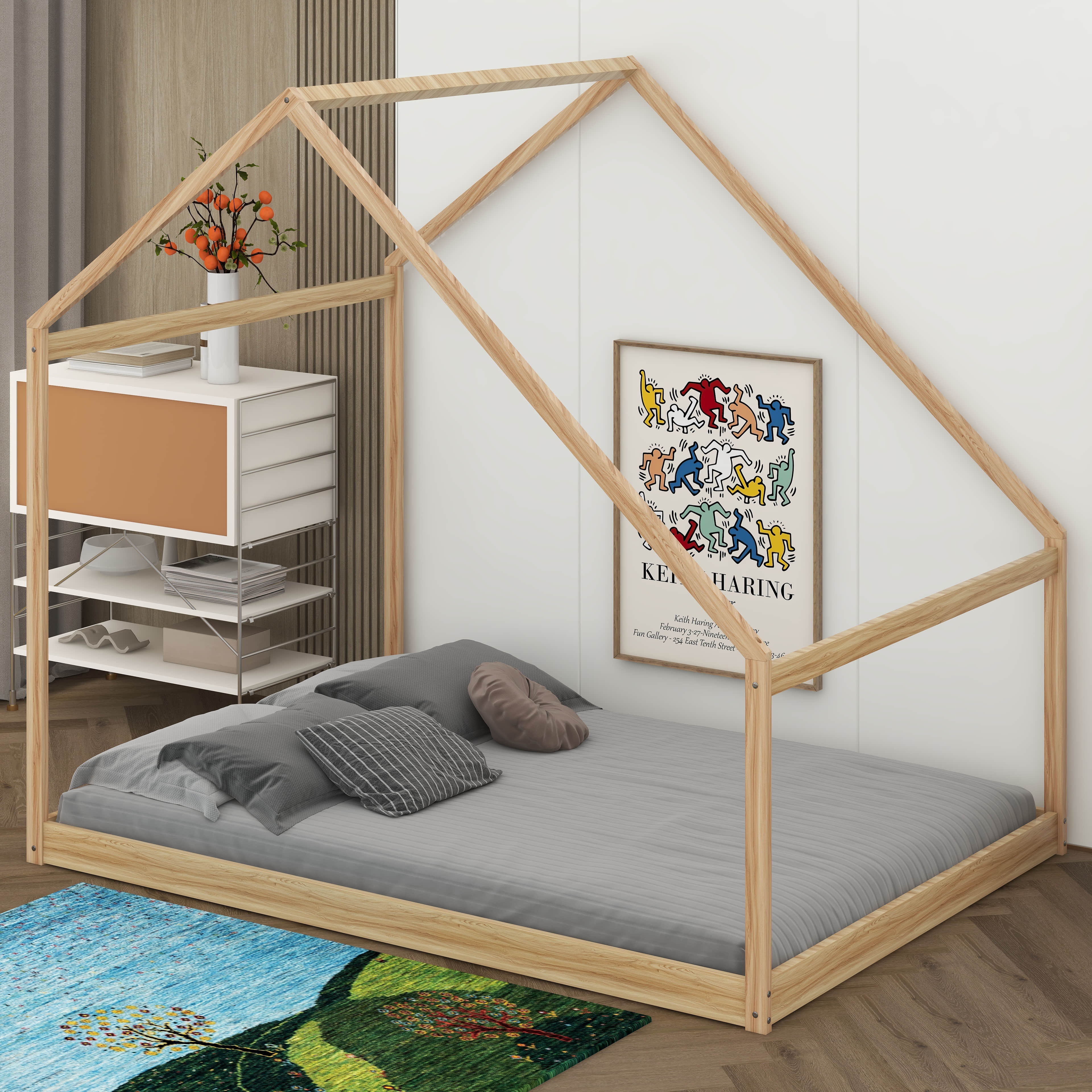 Harper Orchard Full Size Bed Frames With Roof For Kids, Montessori ...