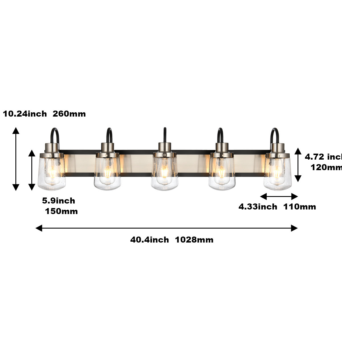 Latitude Run® Black And Brush Nickel Vanity Light, 5-Light Fixture ...