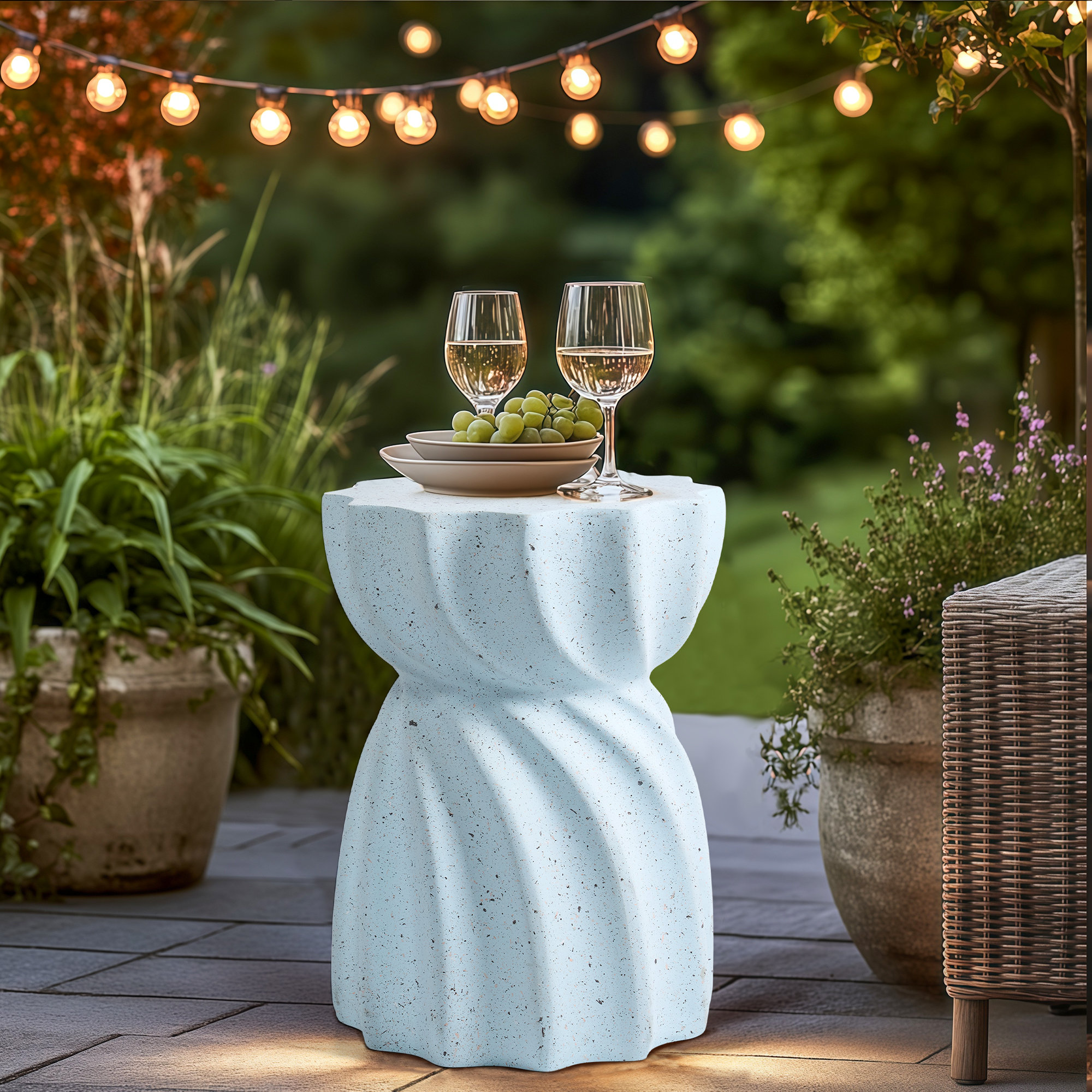 Ebern Designs Sculptural Round MGO Outdoor Side Table or Garden Stool ...