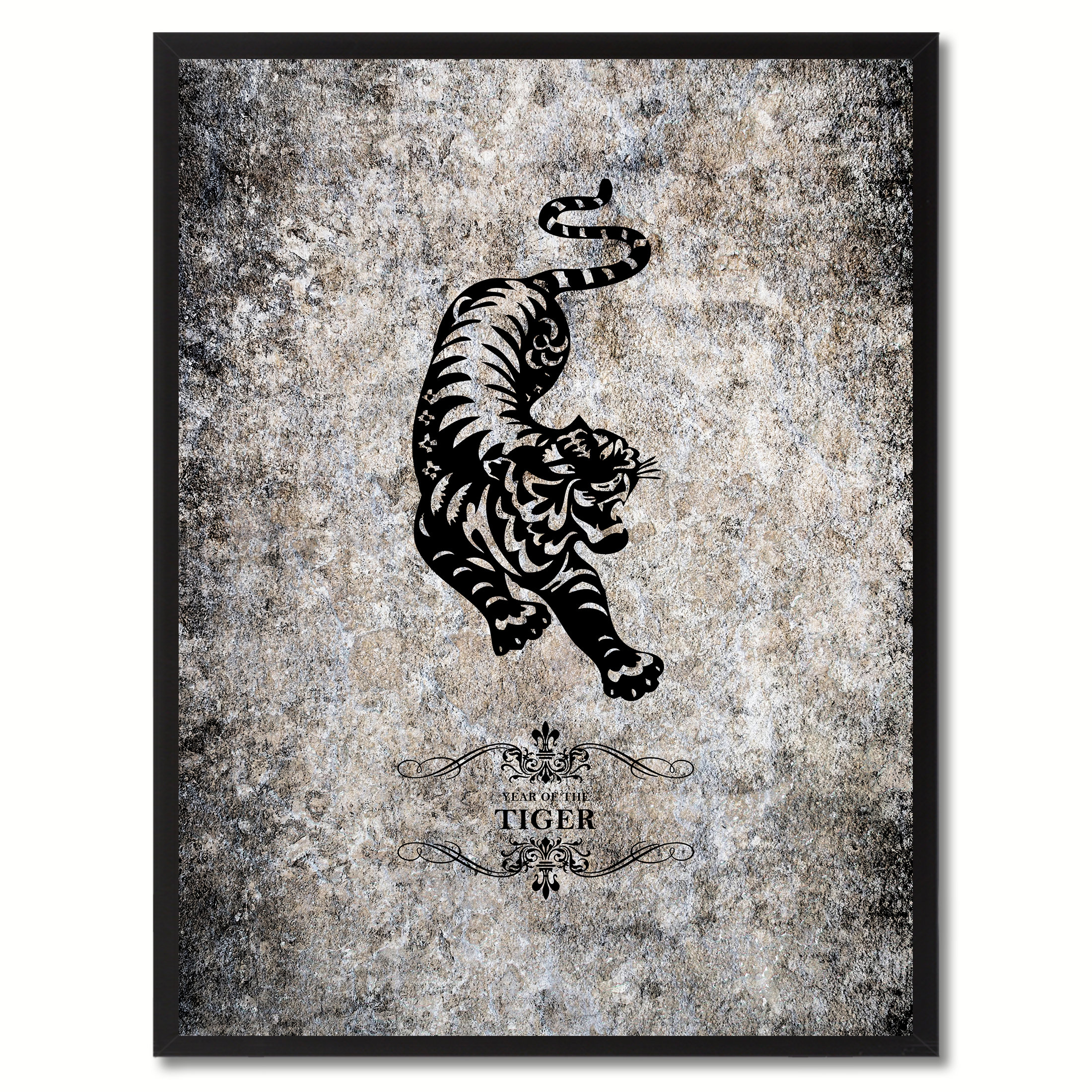 Trinx Tiger Chinese Zodiac Black Print on Canvas with Picture Frame ...