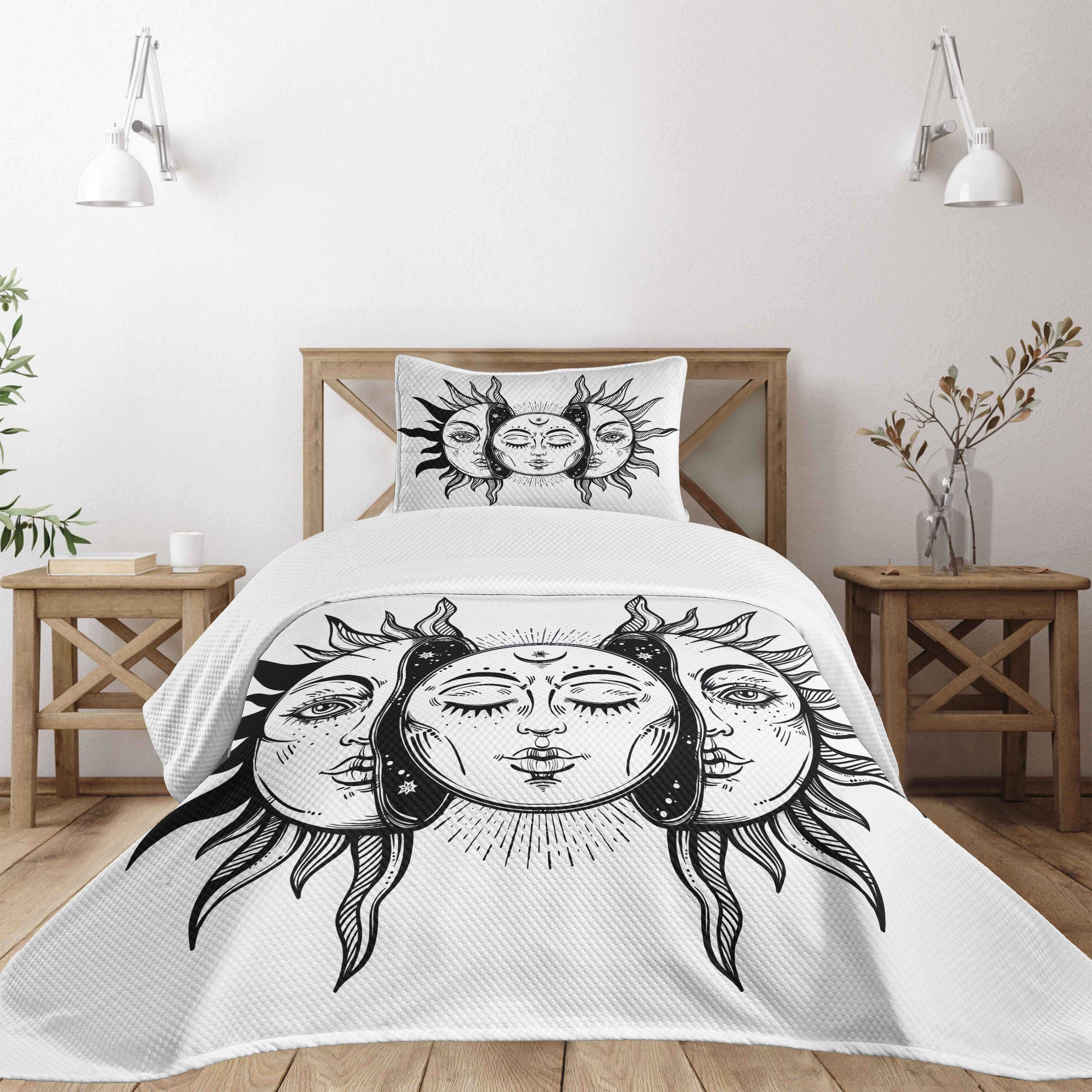 Ambesonne Moon Bedspread Set Monochrome Sun and Moon Black White | Wayfair