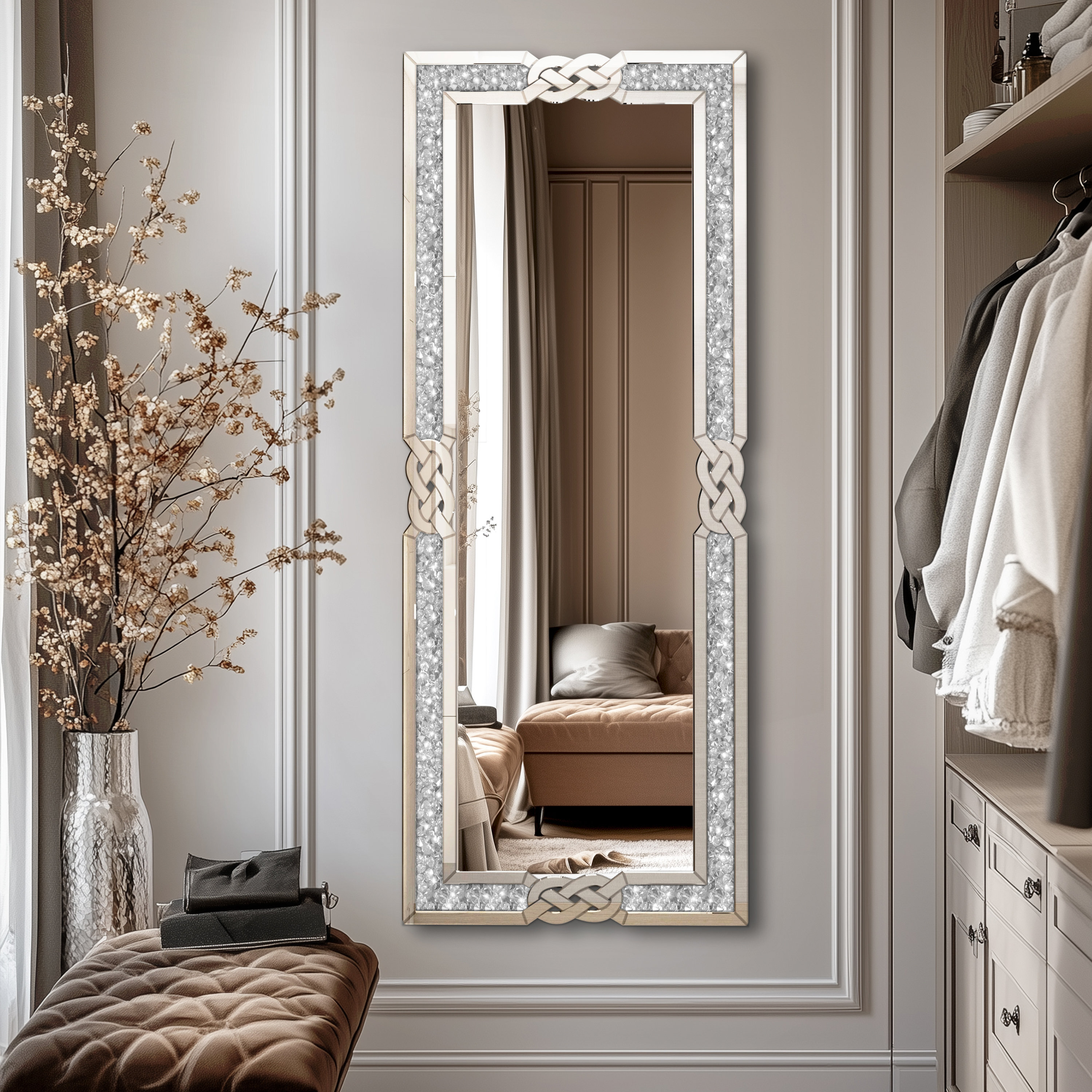 Mercer41 Crystal Full Length Floor Mirror With Stand 63"×22" Crushed ...