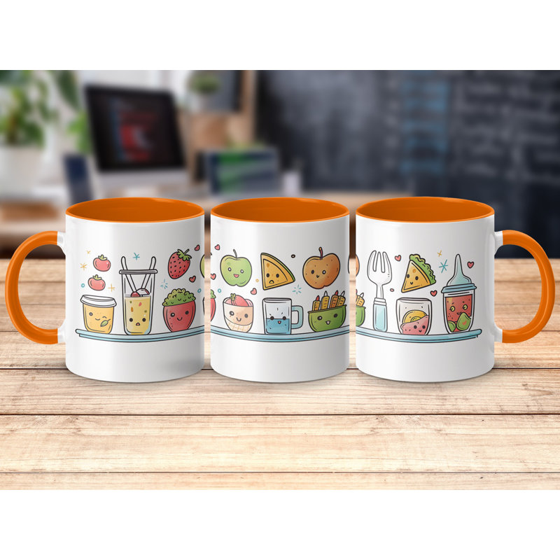 East Urban Home Set of 2 Kids Drawing Style 11oz Accent Mugs – White ...