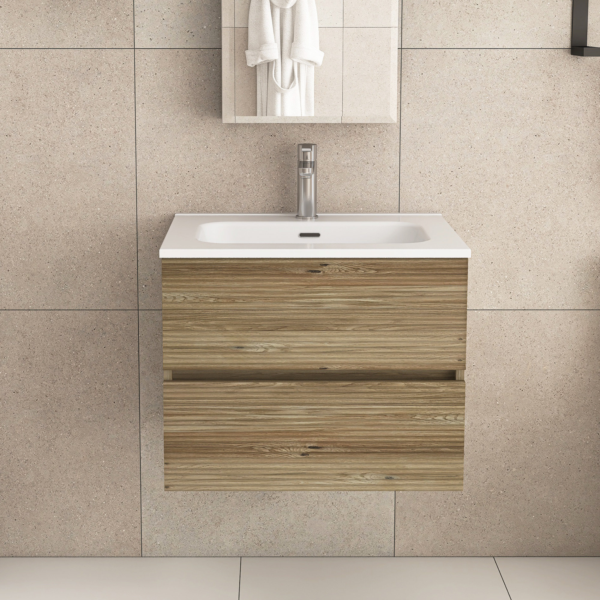 Ebern Designs 24" Wall Mounted Rough Oak&Rough Oak Bathroom Vanity With ...