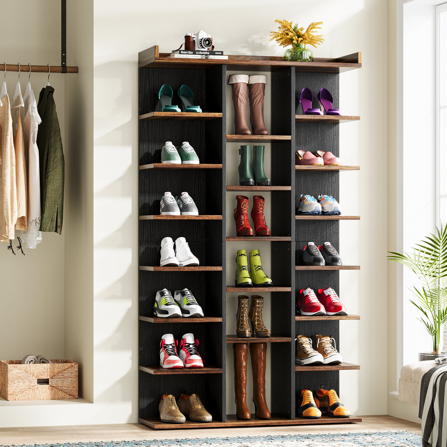 Ivy Bronx 7-Tier Tall Wood Shoe Organizer For 20 Pairs Of Shoes ...