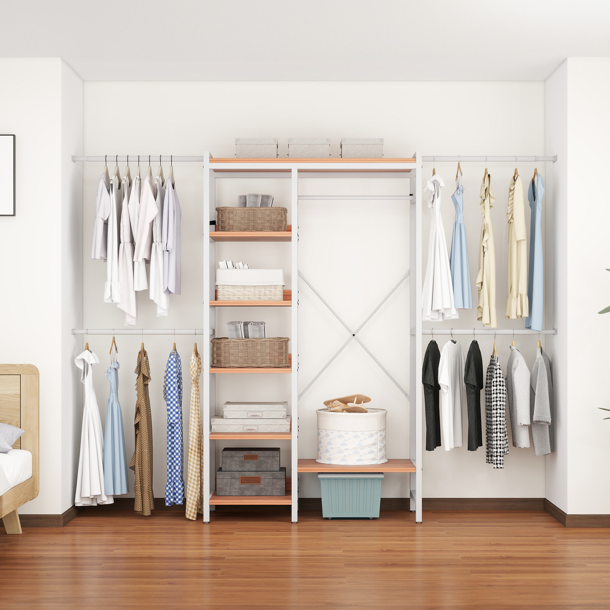 17 Stories Adjustable Heavy Duty Garment Rack Walk In Closet System ...