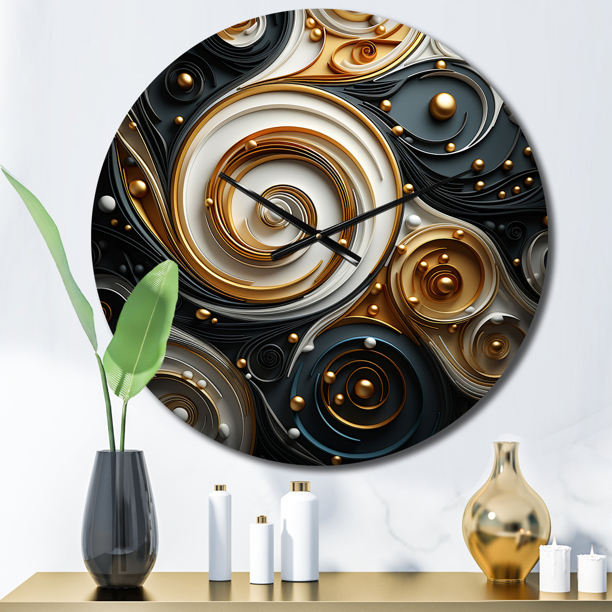 Design Art Abstract Liquid Gold And Black Spiral Swirls Metal Wall ...