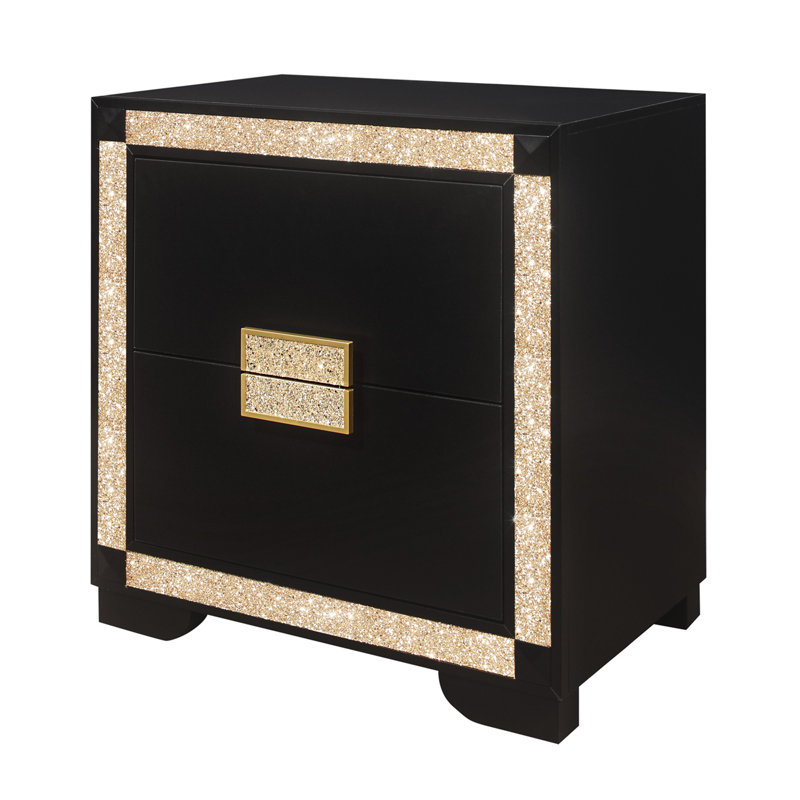 Mercer41 LIVELY BLACK/GOLD NIGHTSTAND | Wayfair