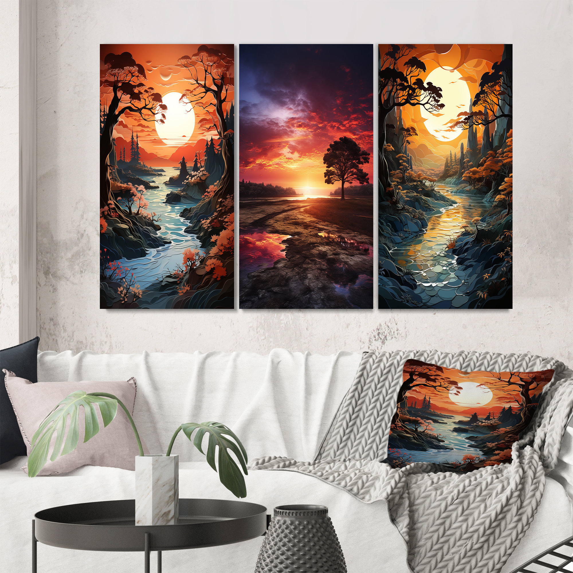 Latitude Run® " Orange Sunrise Capturing Serenity Papercut " 3 - Pieces ...