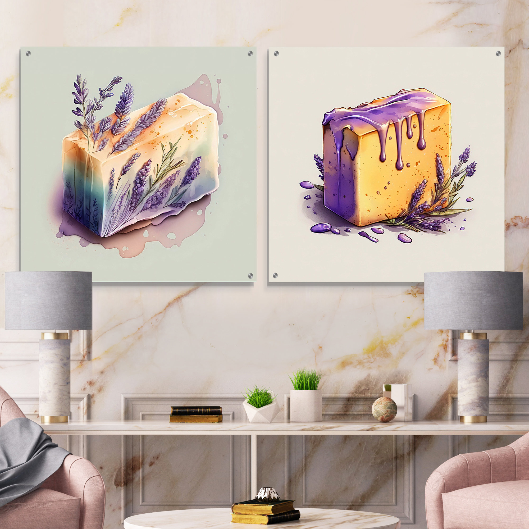 Lark Manor™ Lavender Soap I - Lavender Acrylic Wall Art Glass Set Of 2 ...