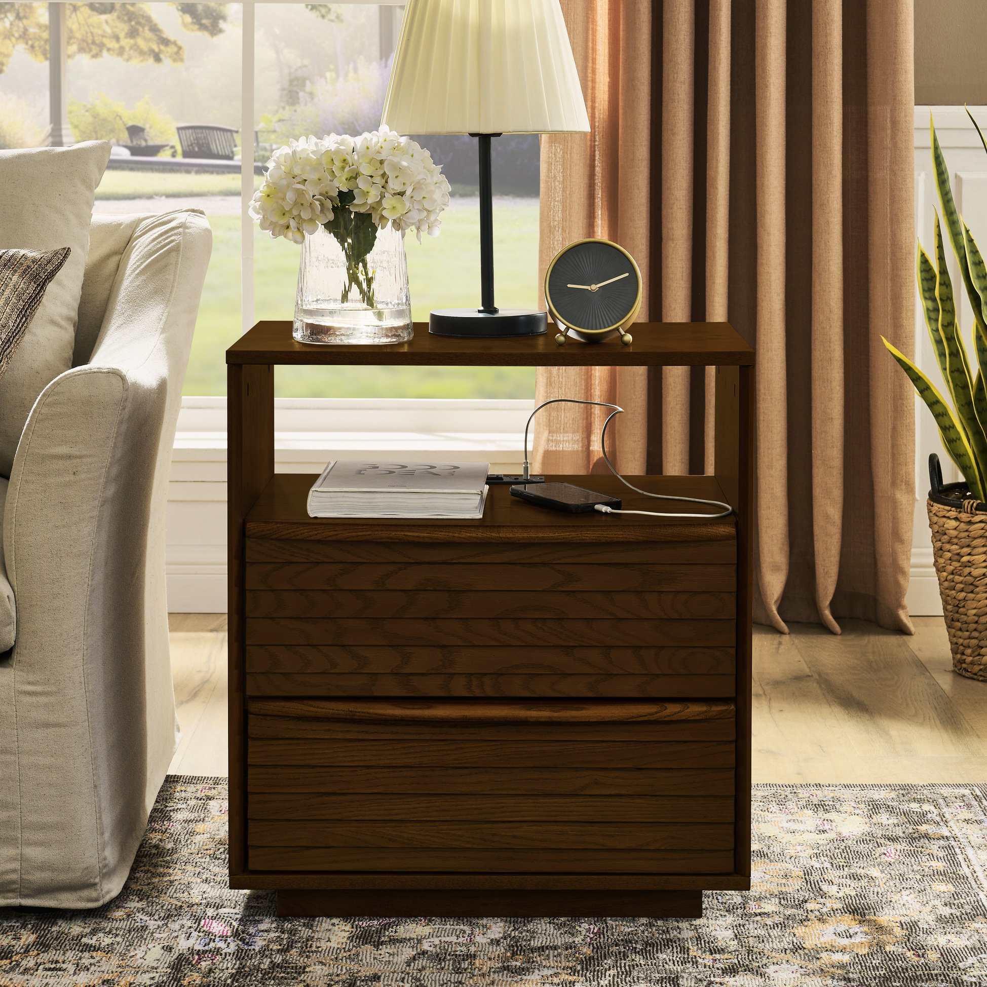 George Oliver Nightstand With Mid Century Modern Look, Charging Station ...