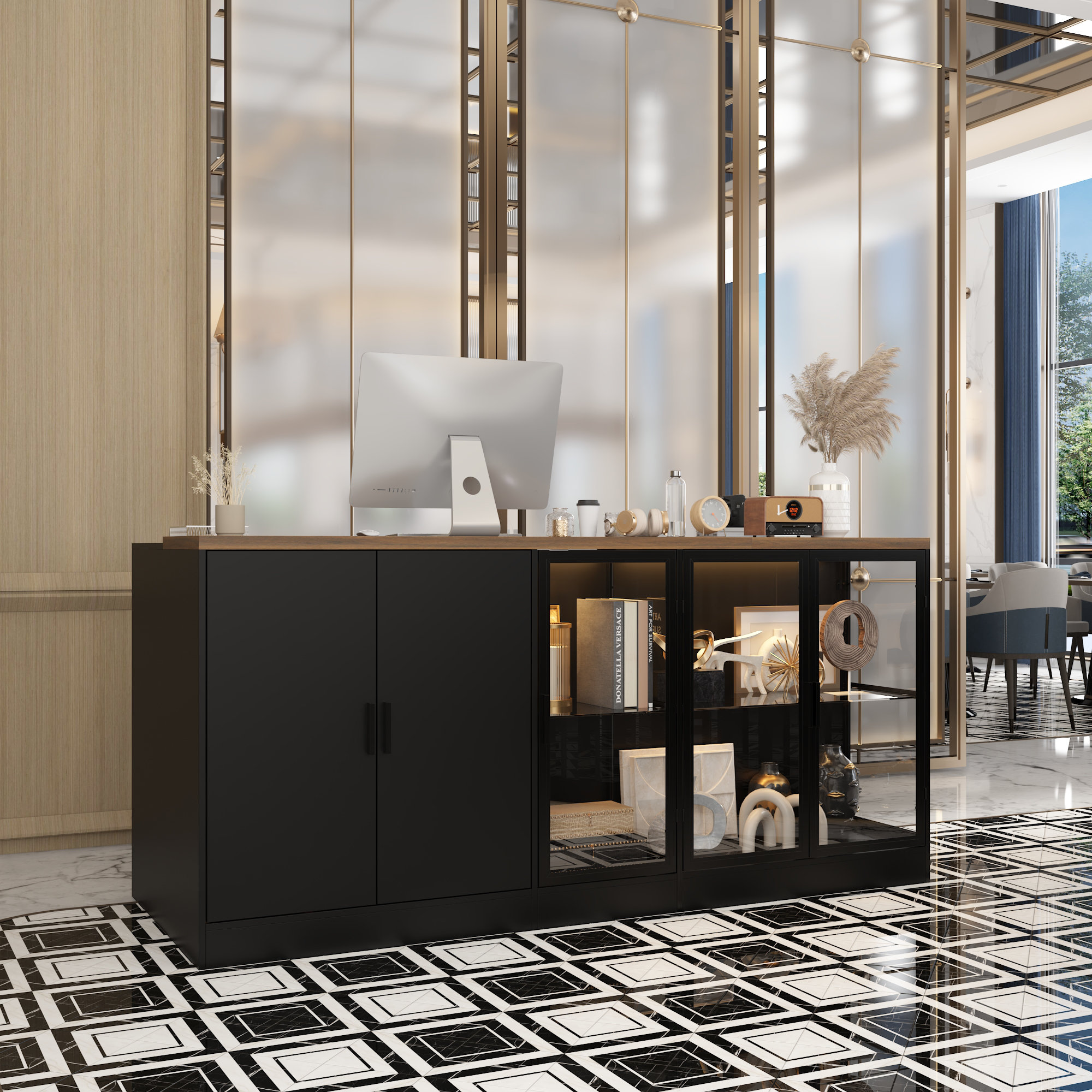 Winston Porter Modern Reception Counter Desk With Tempered Glass ...