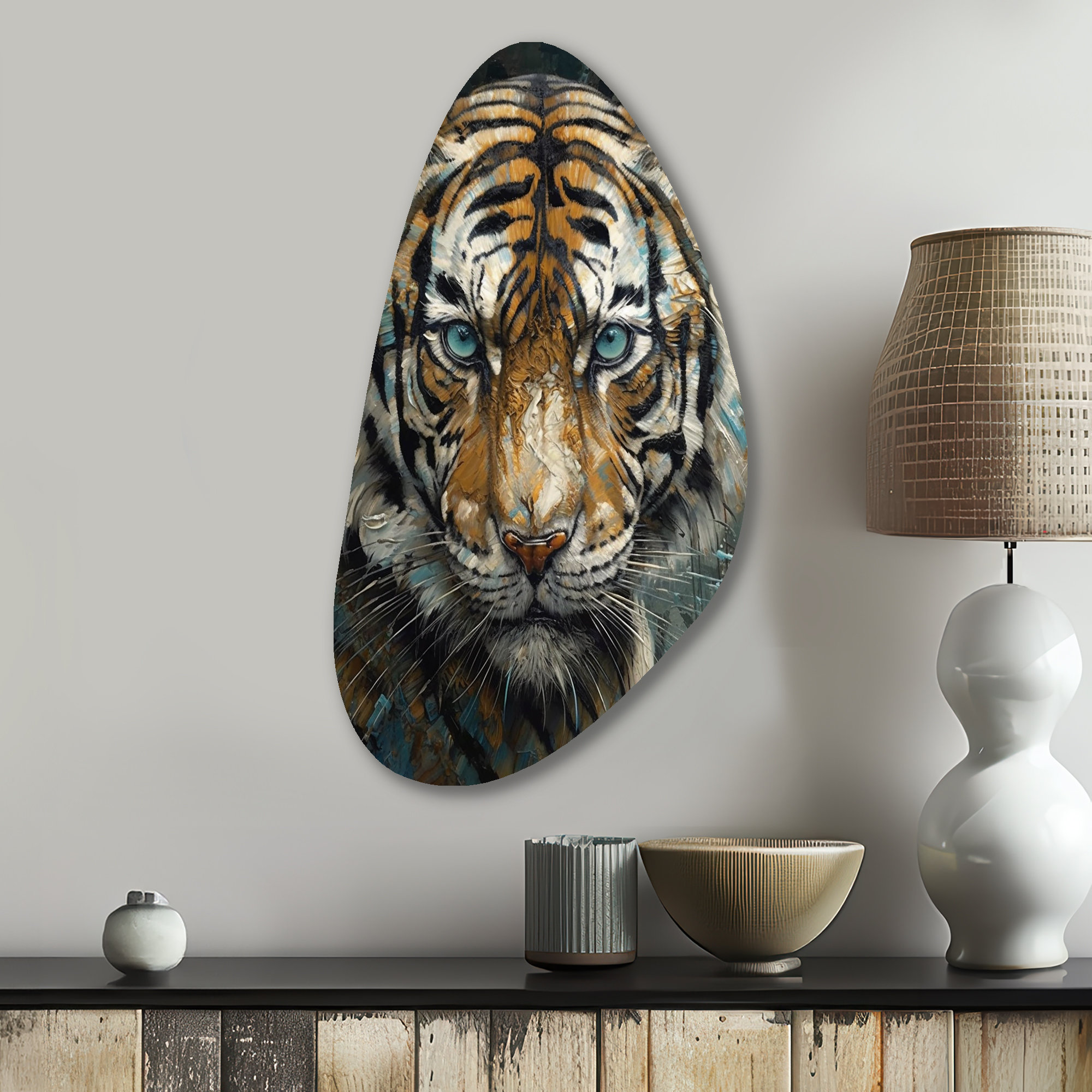 Latitude Run® Yellow Tiger Portrait - Irregular Shape Tiger Metal Wall ...