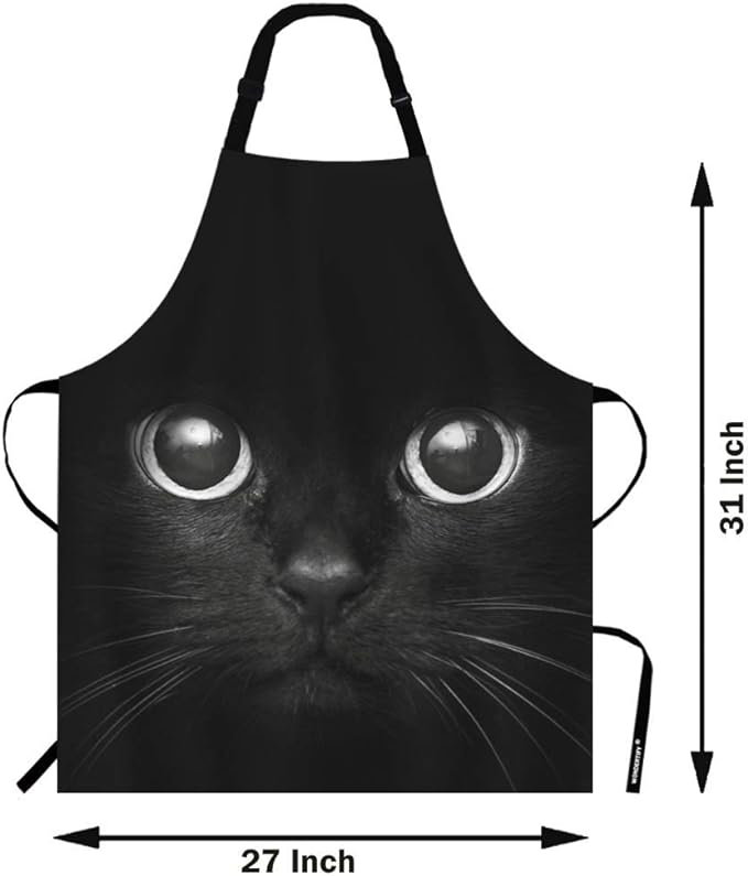 Hokku Designs Black Apron,Cool Cat Head on Black Background Bib Apron ...
