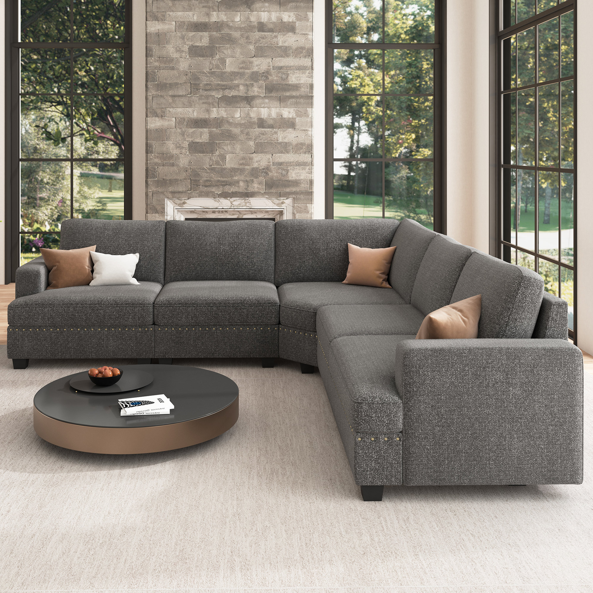 Wade Logan® Anureet L shaped Modular Sectional Couch Corner Sectional ...