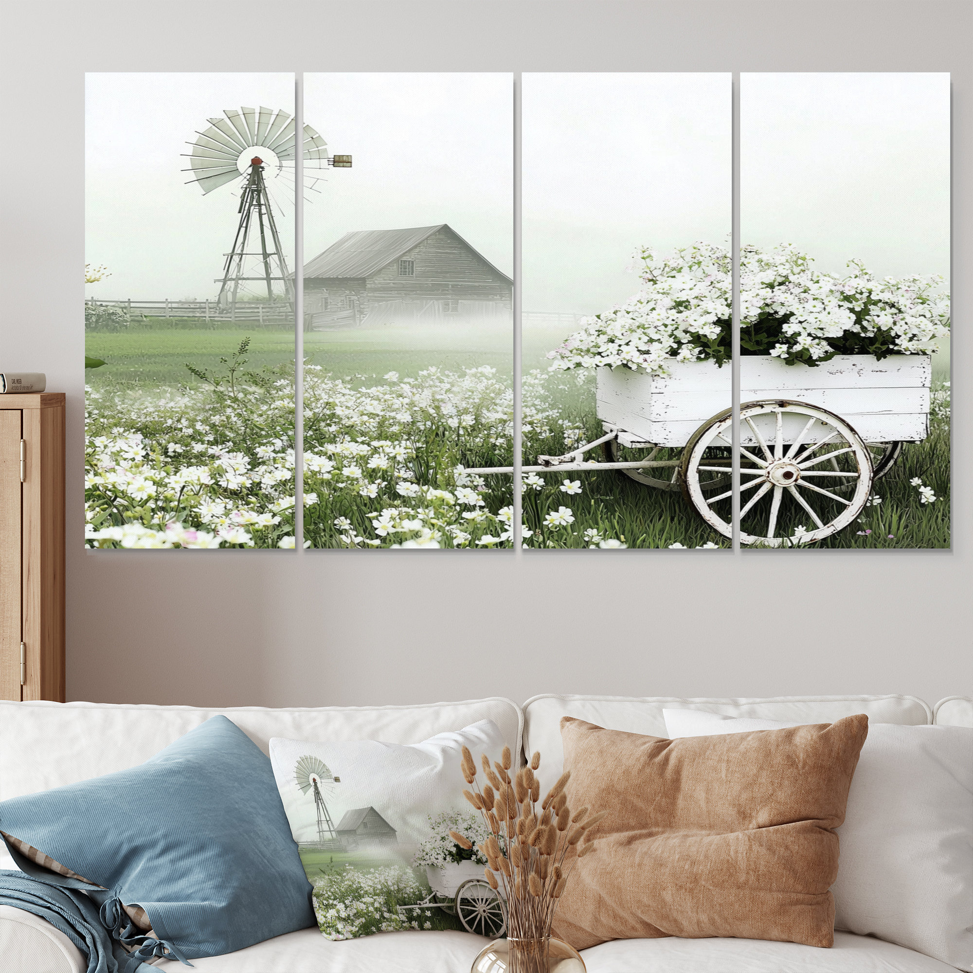 August Grove White Flower Cart At The Barn III - Barn Wall Decor Set ...