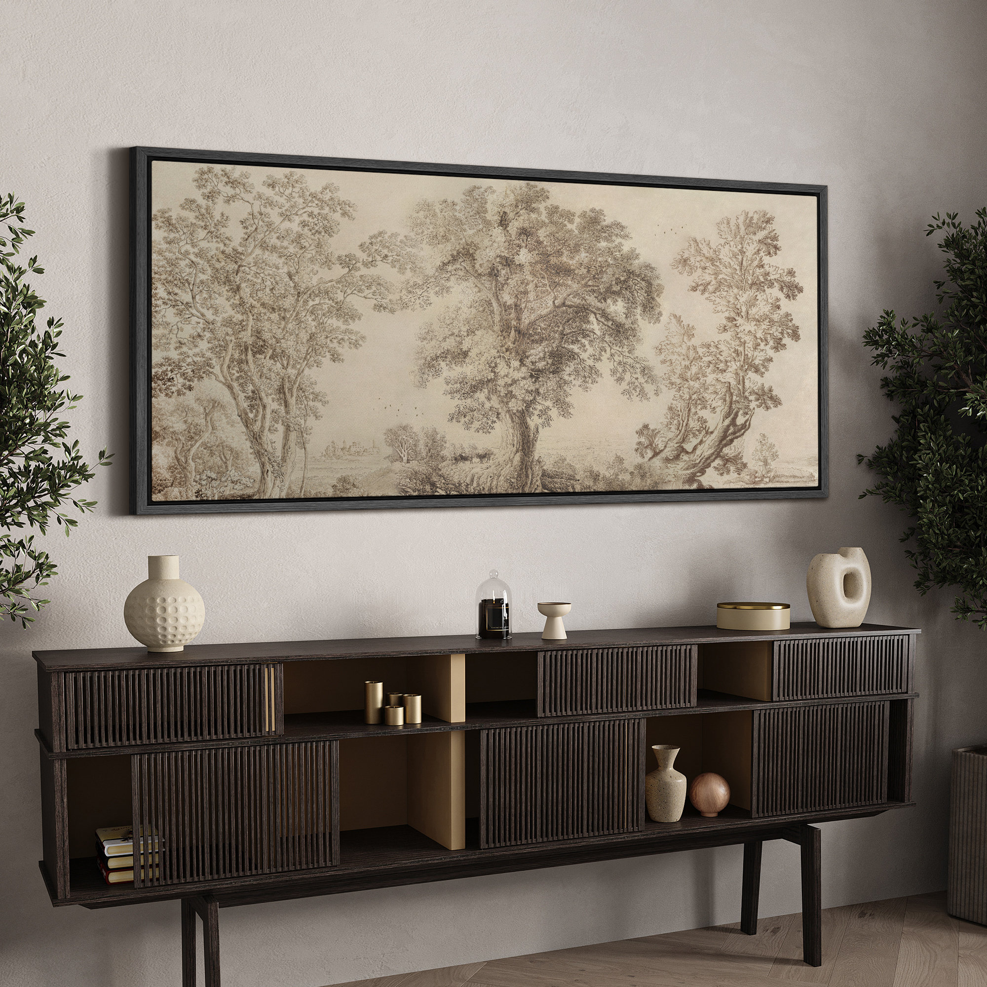 IDEA4WALL Rustic Countryside "Vintage Forest Trees In French Etching ...