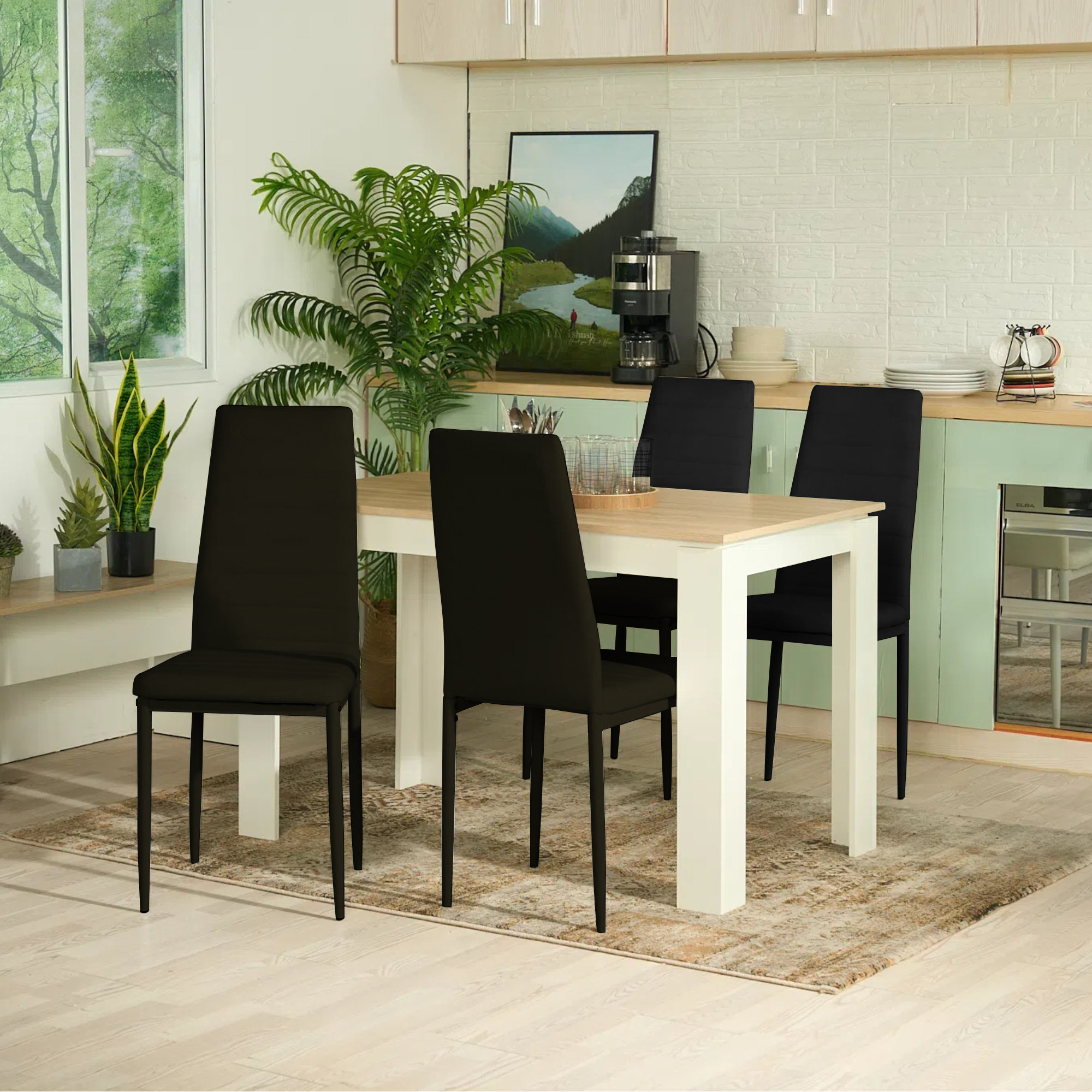 Ebern Designs 5-Piece Dining Table Set, Stylish Rectangular Table With ...