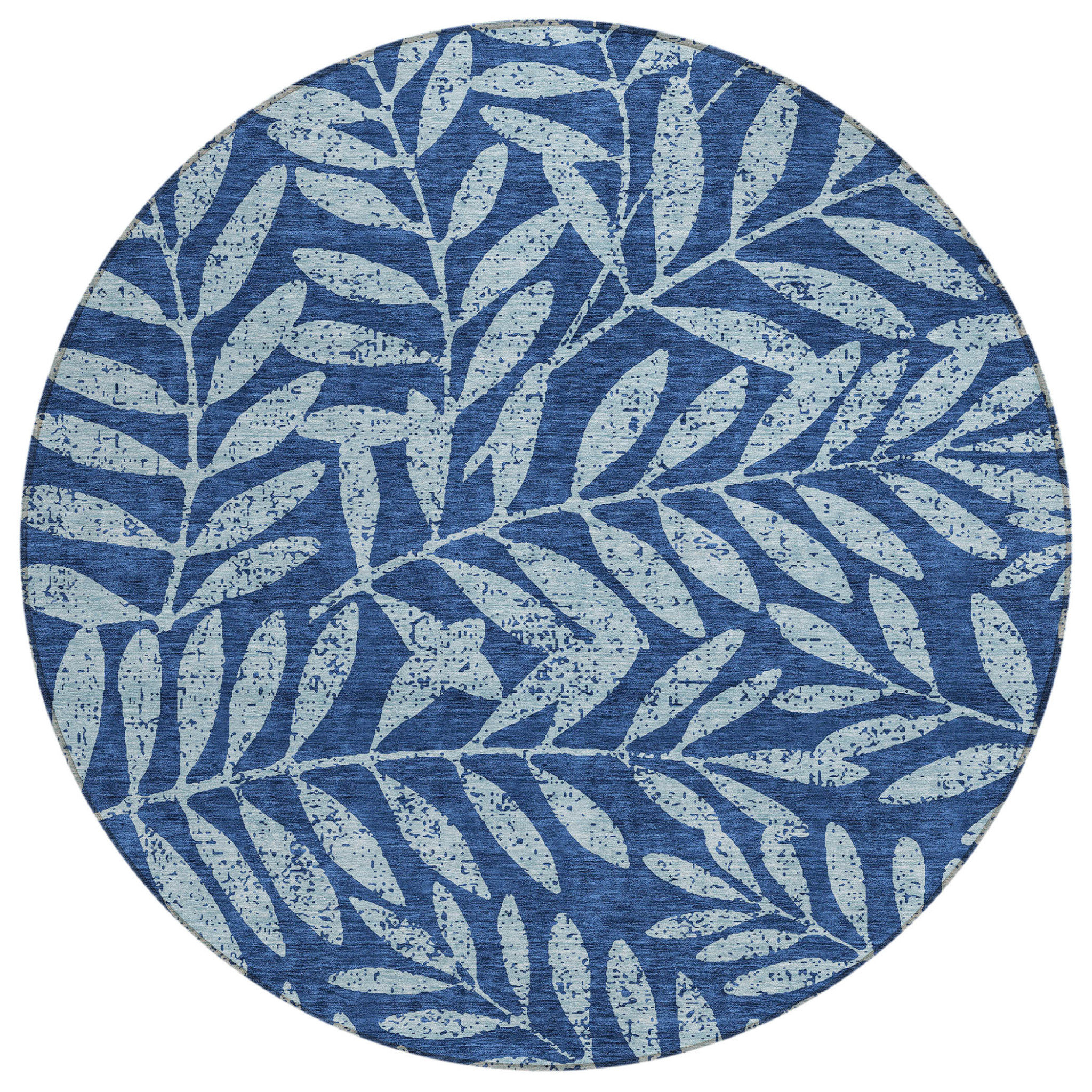 HomeRoots 8' Navy Blue And Light Blue Round Floral Washable Indoor ...