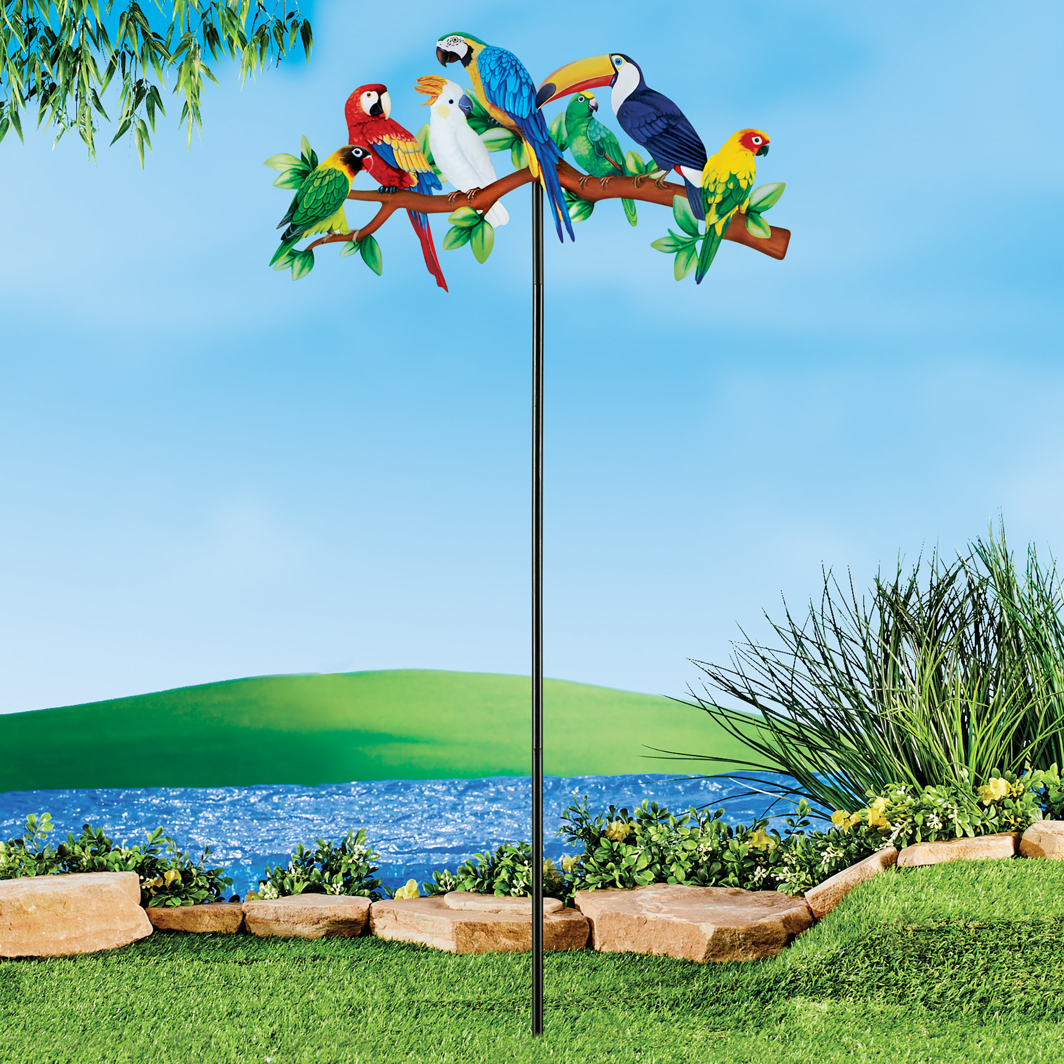 Bay Isle Home™ Colorful Tropical Birds Metal Outdoor Garden Stake | Wayfair