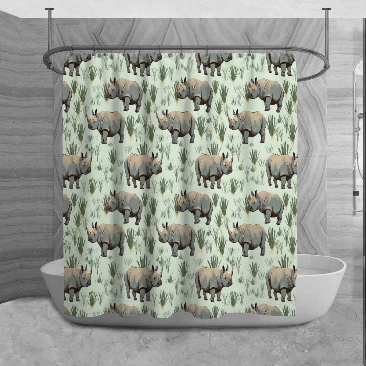 East Urban Home Rhino Shower Curtain Animals Bath Mat Green Bathroom ...