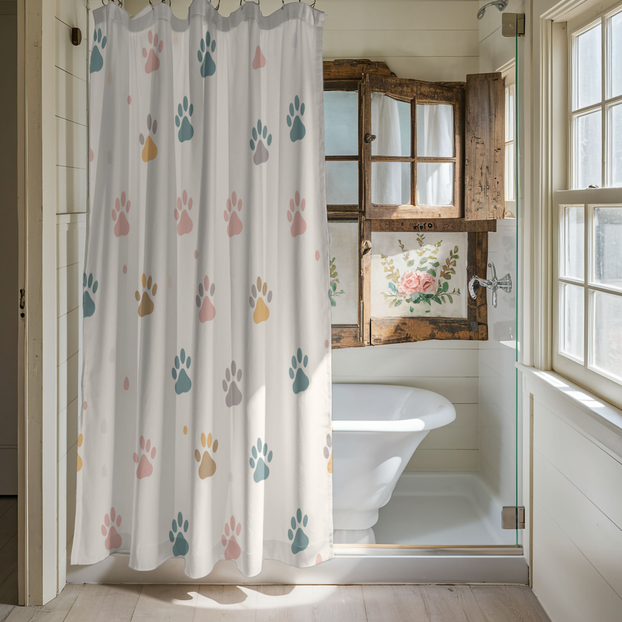 East Urban Home Furry Paw Patterns - 1 Piece Standard Shower Curtain ...