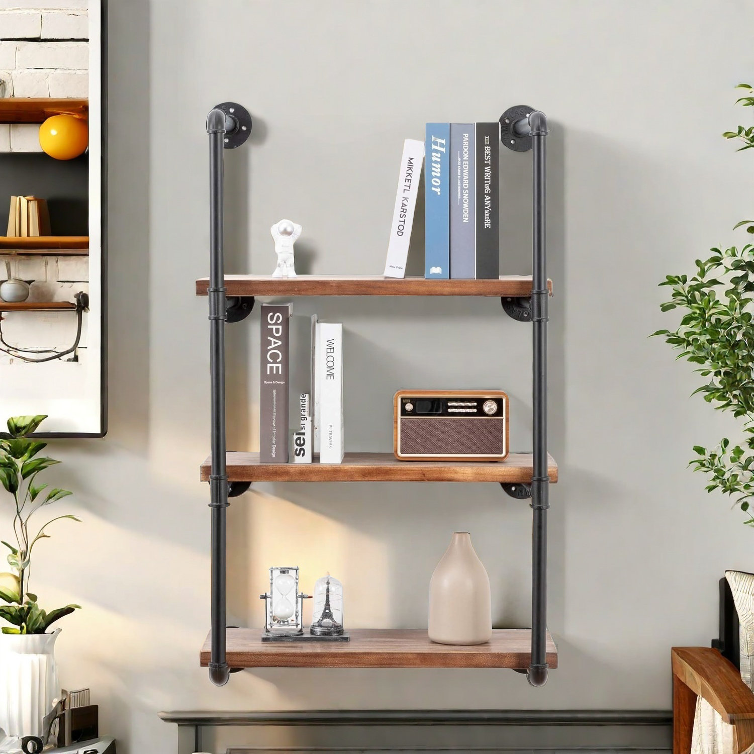 Williston Forge Industrial Wall-Mounted Pipe Shelving, Rustic Metal ...