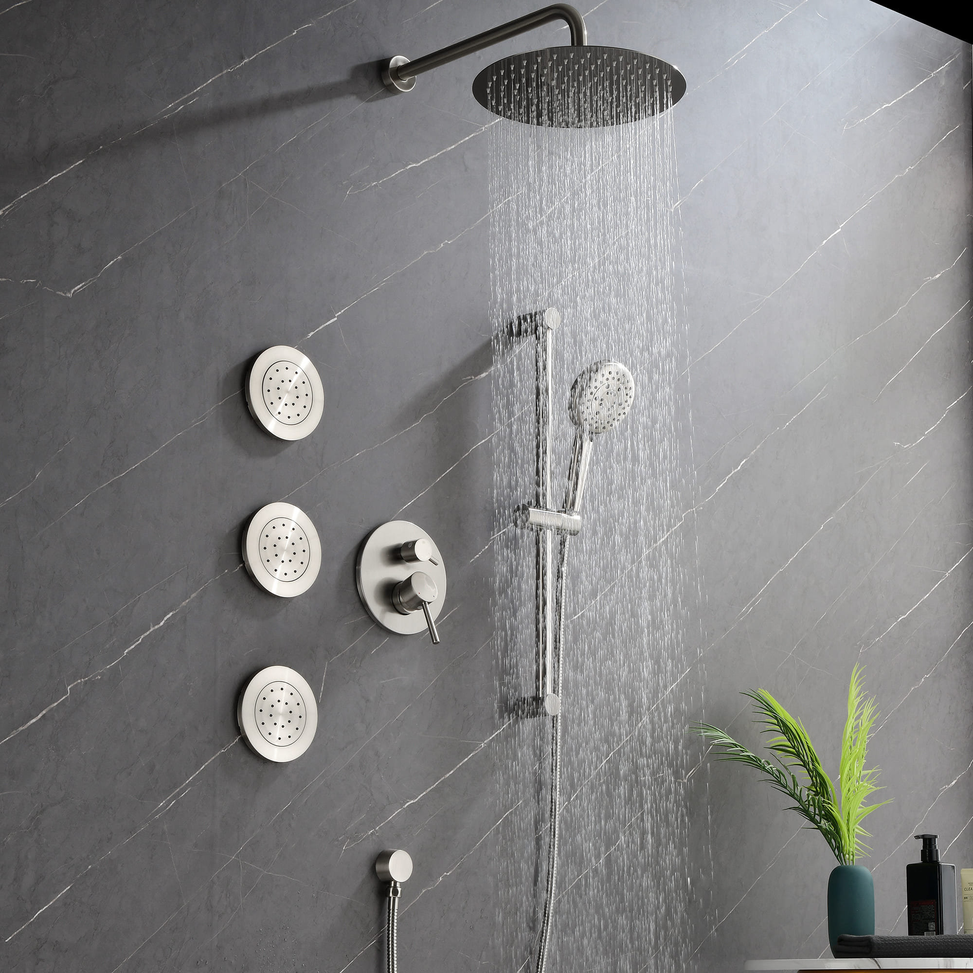 AWZTOO Wall Mounted Shower System With Hand Shower And Body Jets 2 ...