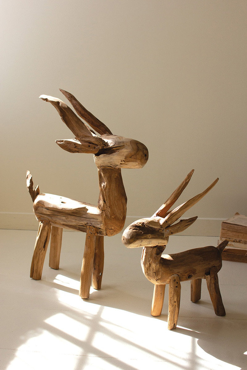 Millwood Pines Set of Two Rustic Teak Reindeer | Wayfair