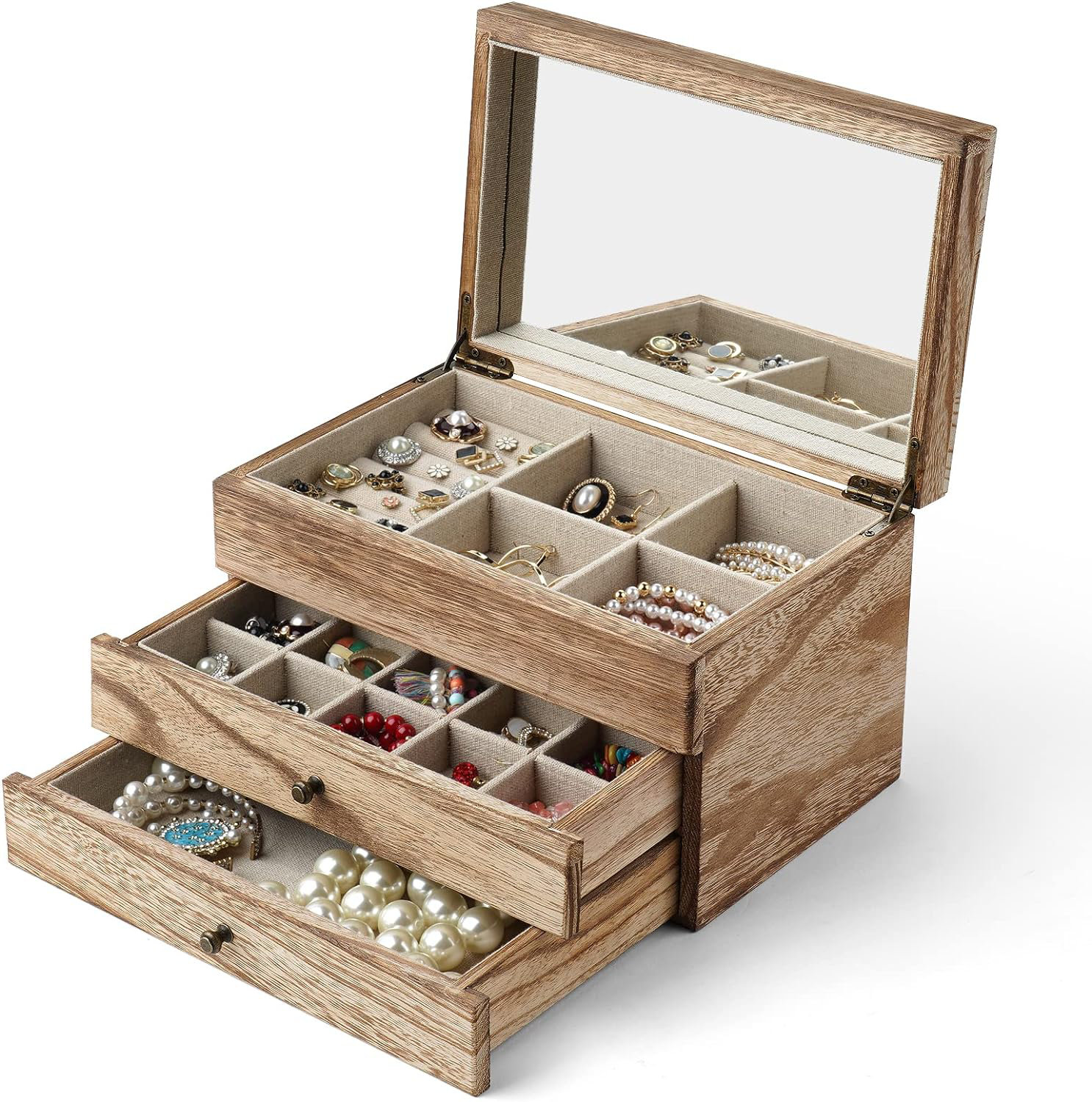 Millwood Pines Jewellery Box Organizer For Women, 3 Layer Large ...