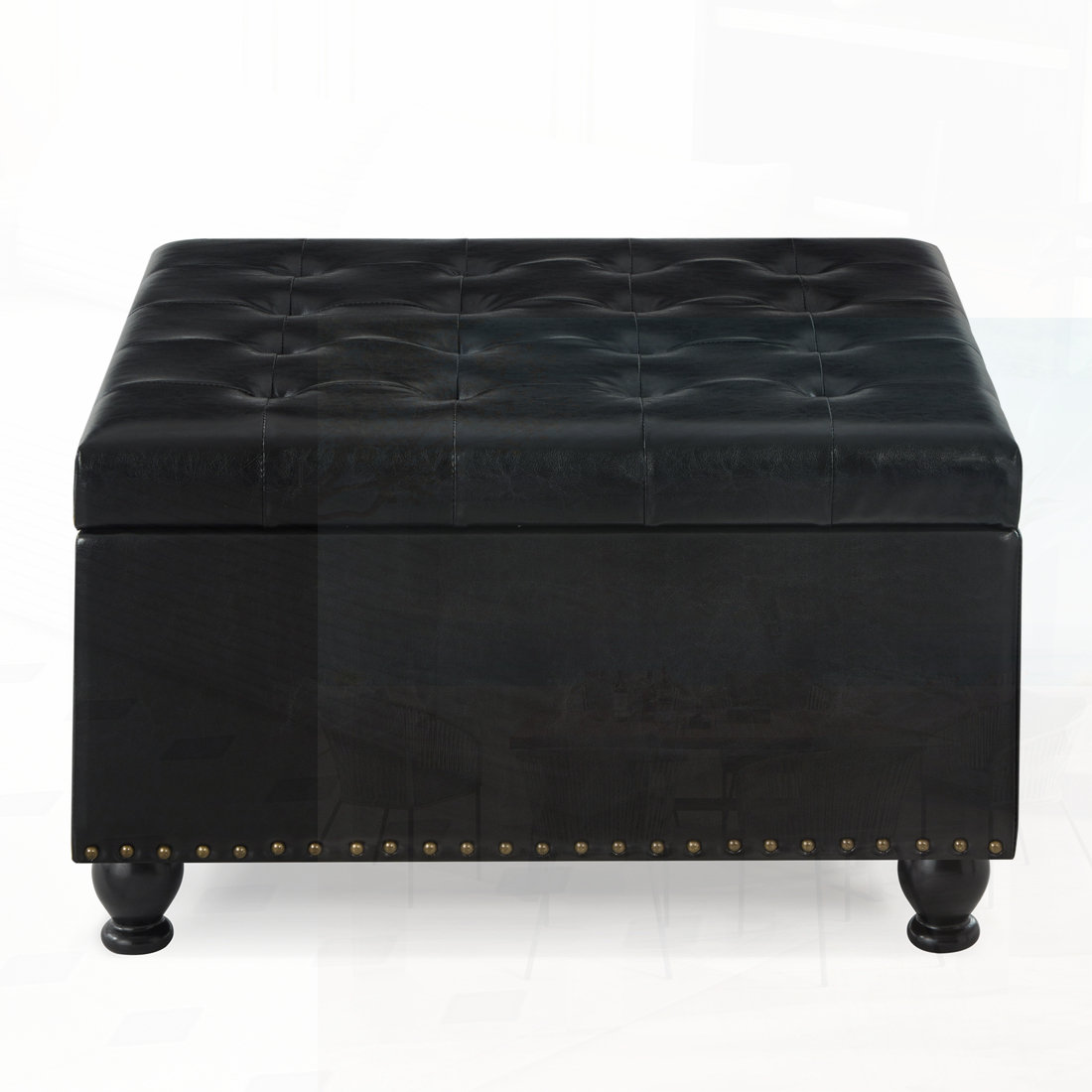 Alcott Hill® Large Square Storage Ottoman with Spindle Legs, Button ...