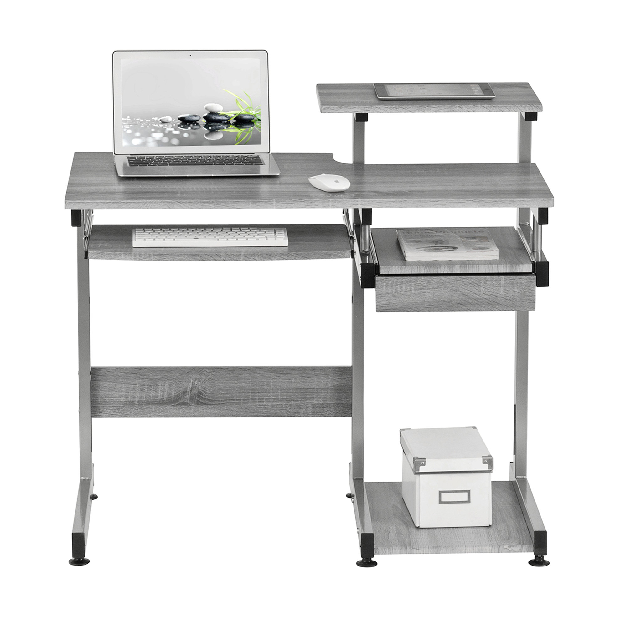 Inbox Zero Complete Computer Workstation Desk, Grey | Wayfair