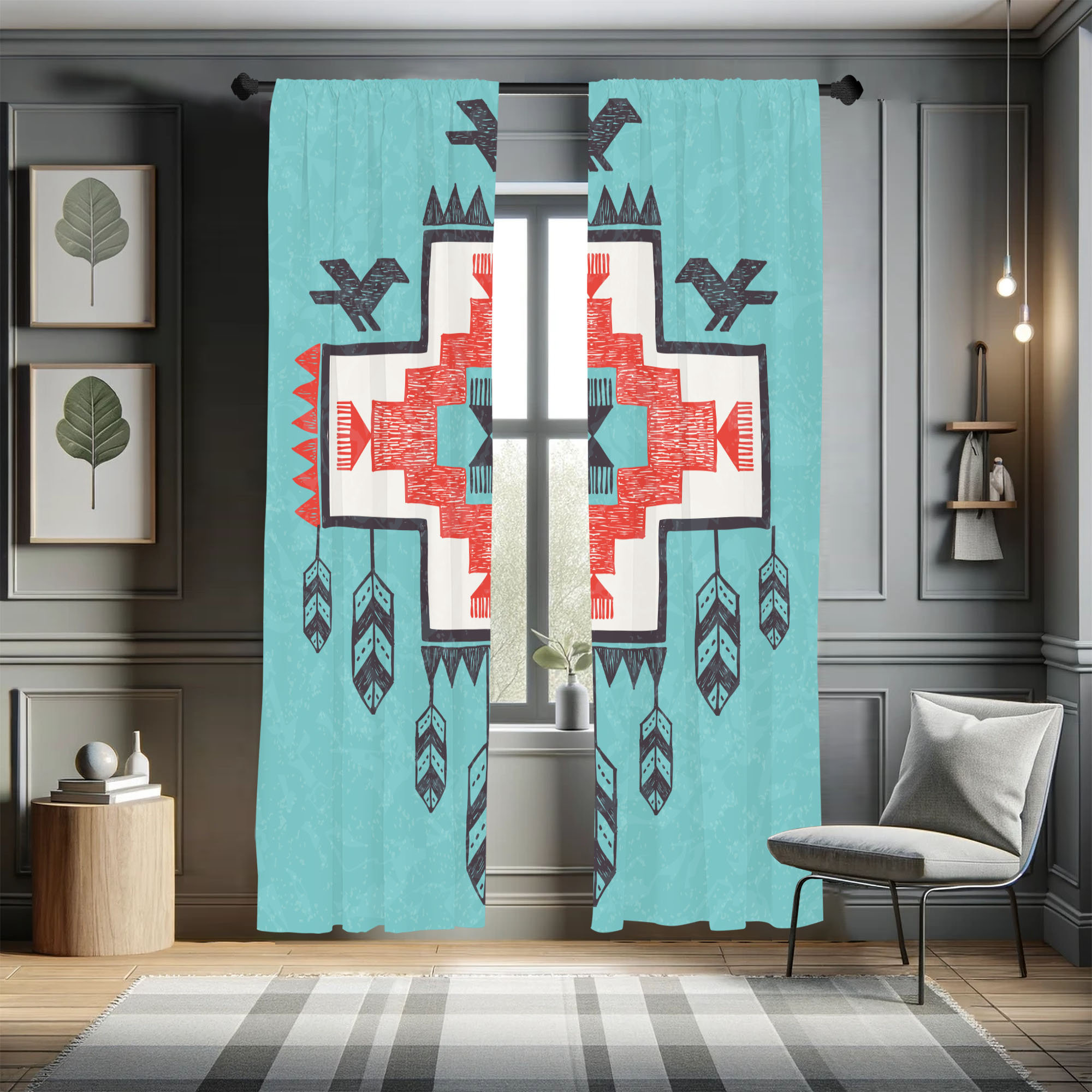 Ebern Designs Tribal Curtains, Vintage Native, Pair of 28", Multicolor ...