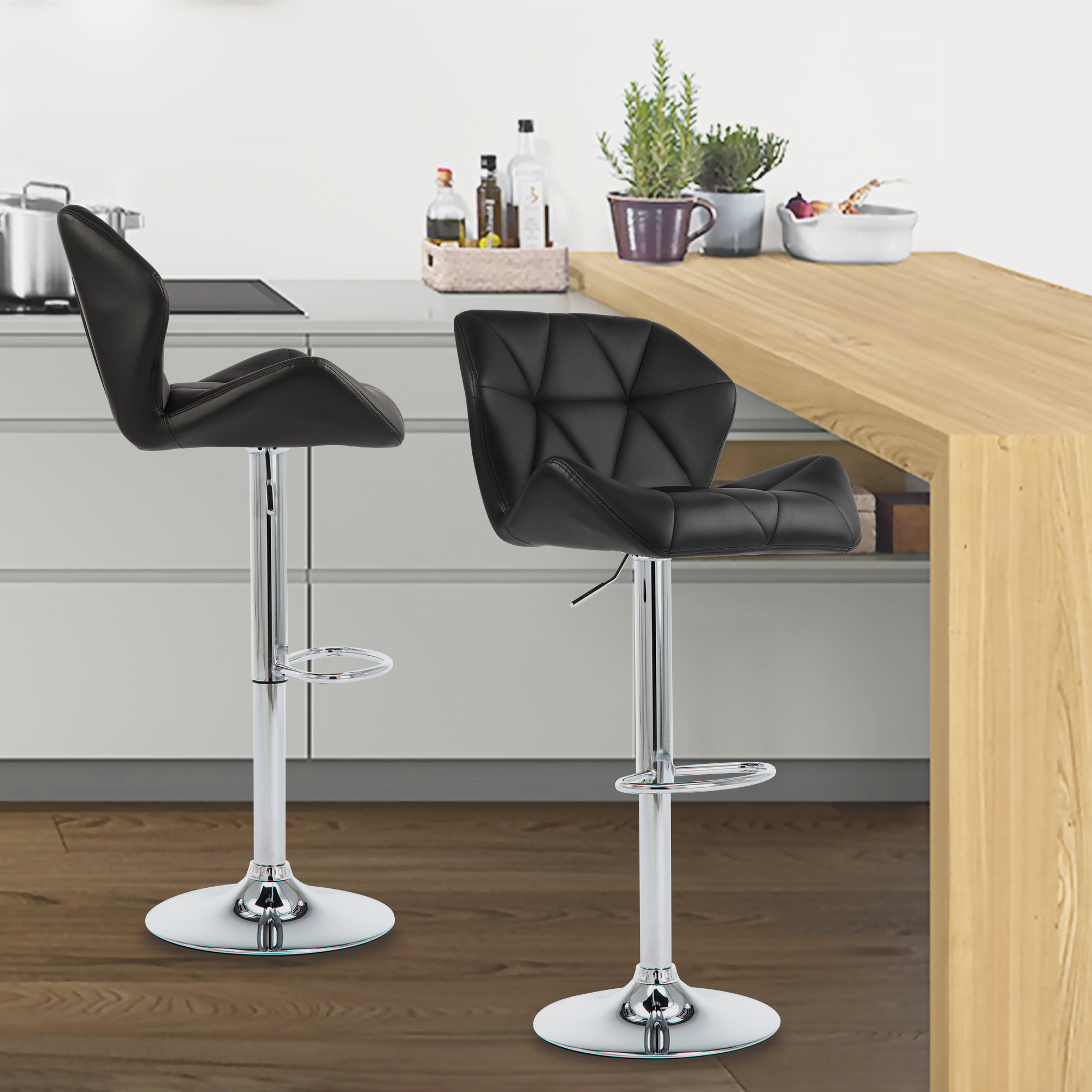 Wrought Studio™ Height Adjustable Swivel Pu Leather Bar Stool With Back ...