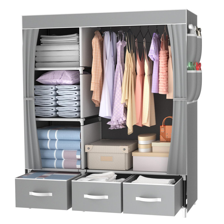Draper Canvas Wardrobe With 3 Storage Boxes, 105 * 45 * 165Cm Size ...