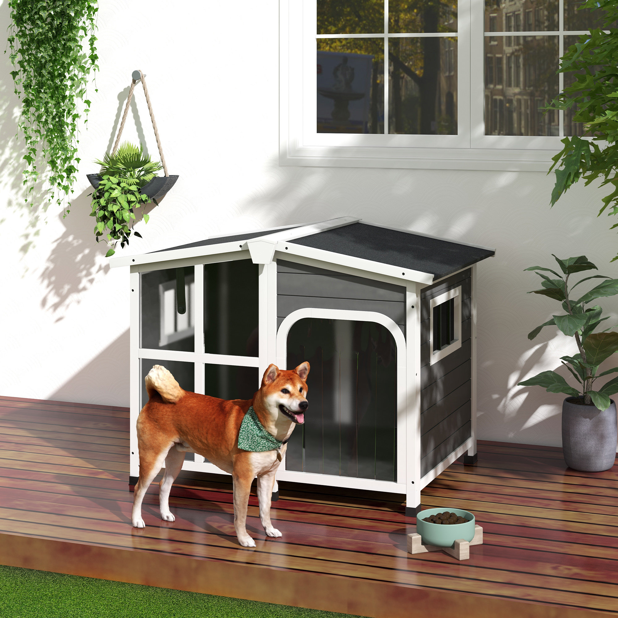 Tucker Murphy Pet™ PawHut Cabin-Style Wooden Dog House for Large Dogs ...