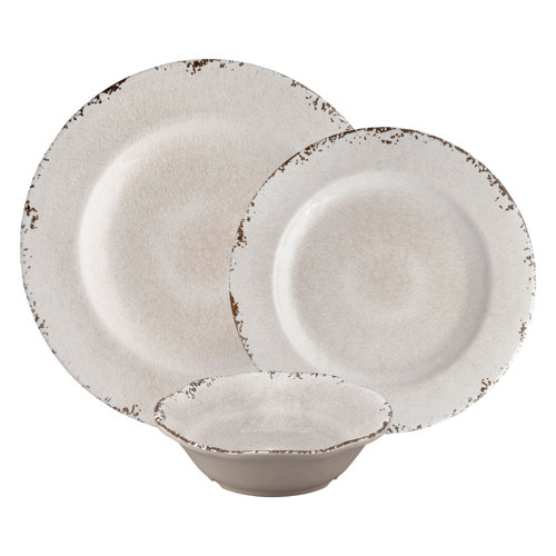 Gracie Oaks Cream Crackle 18 Piece Melamine Dinnerware Set Plate and ...
