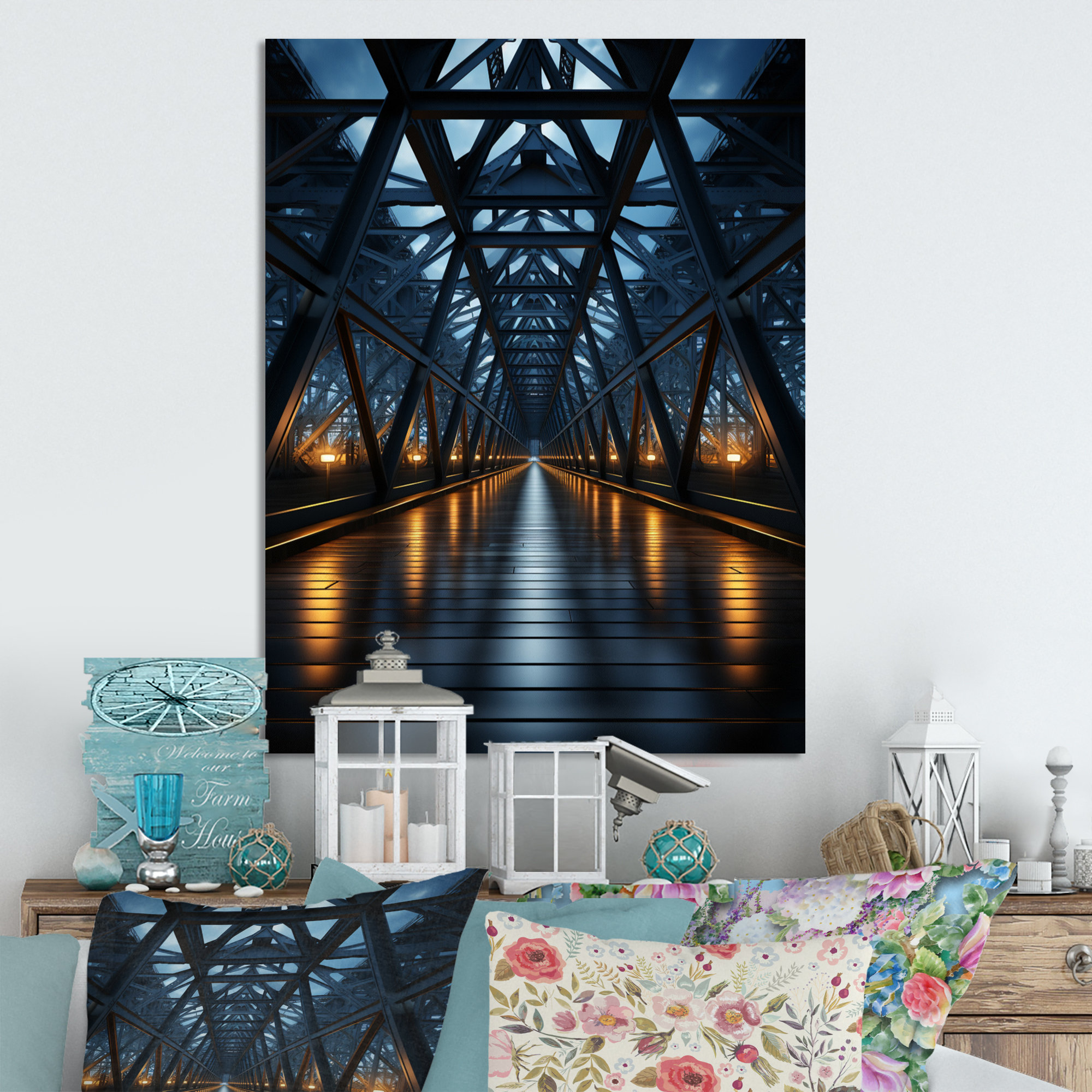 Latitude Run® Blue Bridge Suspension Bridge Charcoal II - Cityscapes ...
