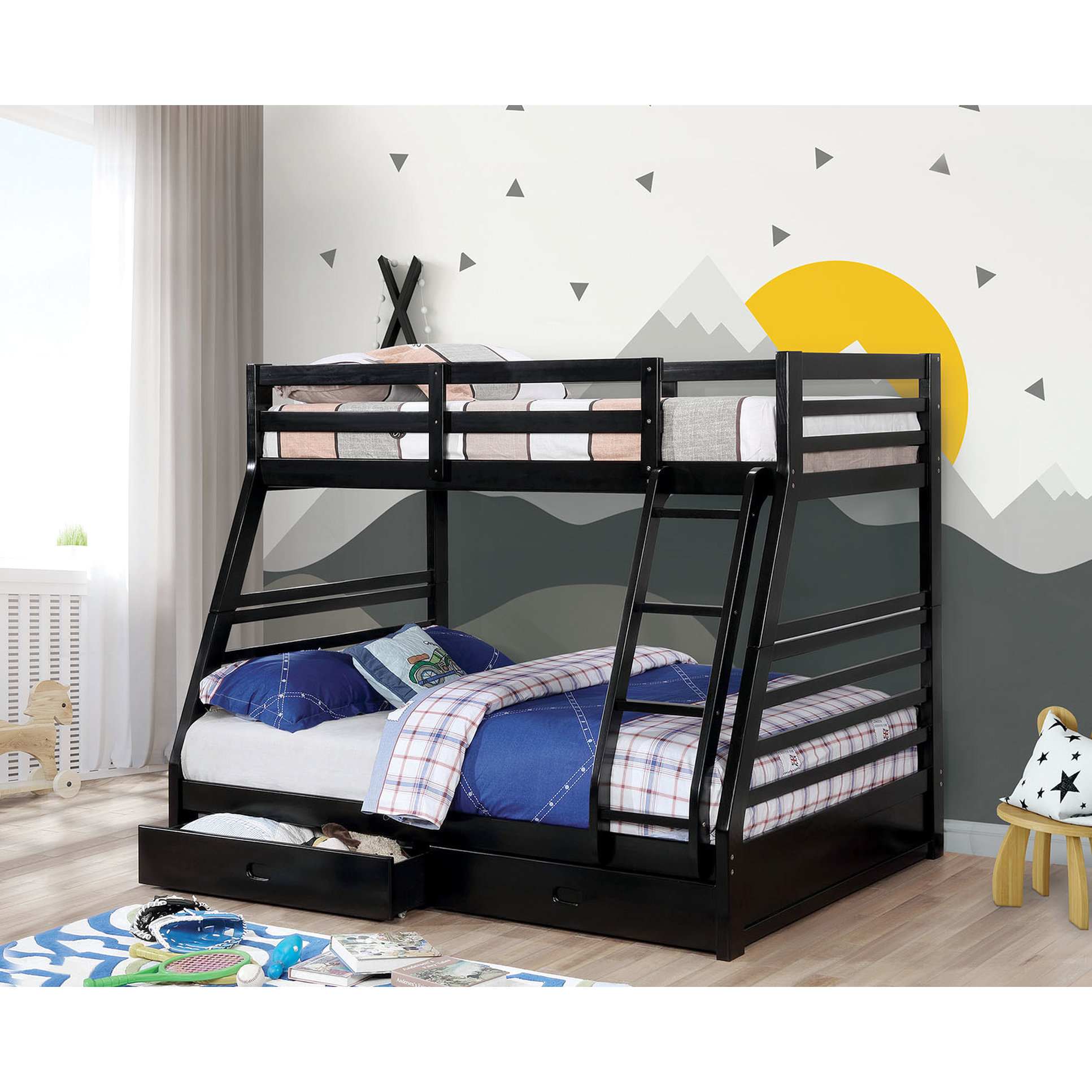 Latitude Run® Twin Over Full Transitional Bunk Bed, Solid Wood ...