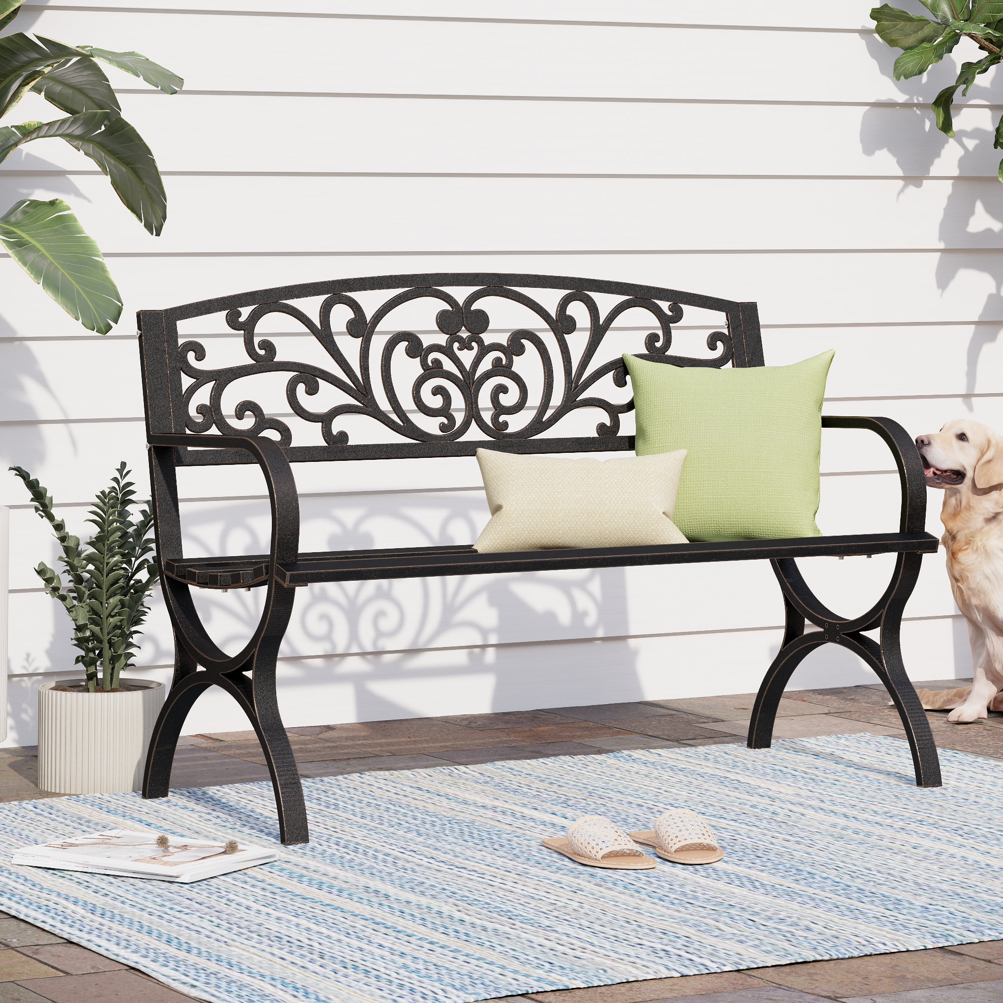 Three Posts™ Landy Powder Coated Steel Park Bench & Reviews | Wayfair