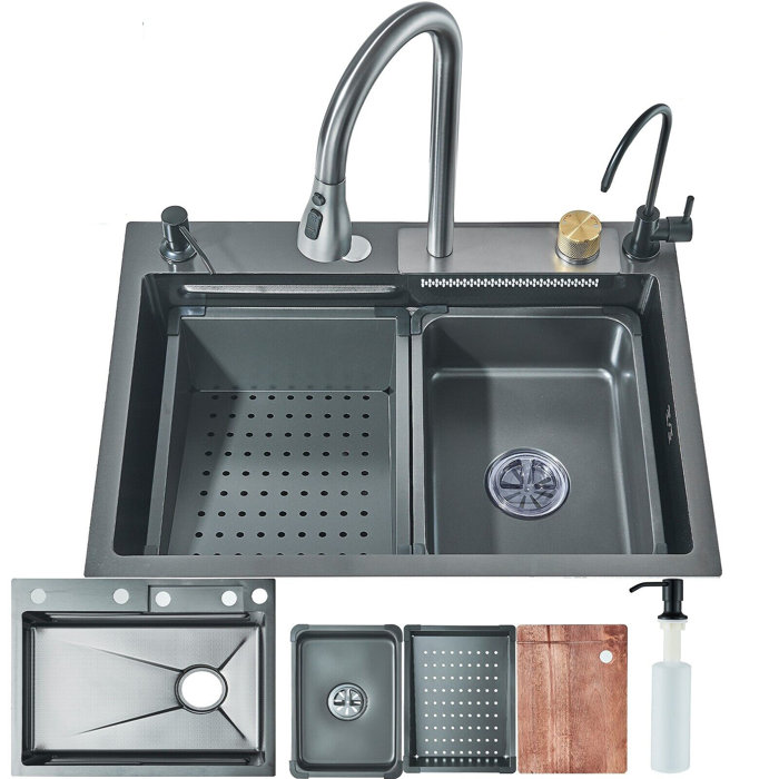 Senlesen Stainless Steel Kitchen Sink Set Single Large Bowl Pull Out ...